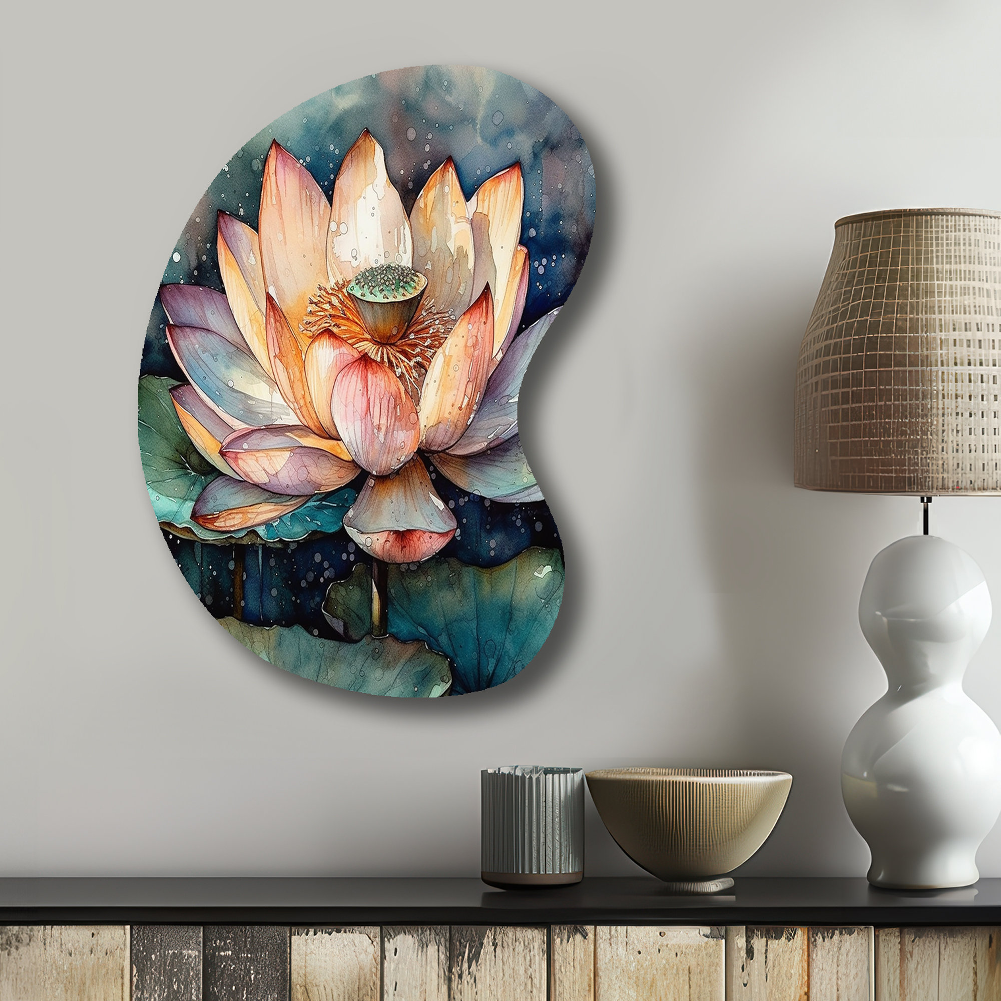 Design Art Orange Lotus Floral Dreams I - Lotus Boom Shape Metal Wall ...