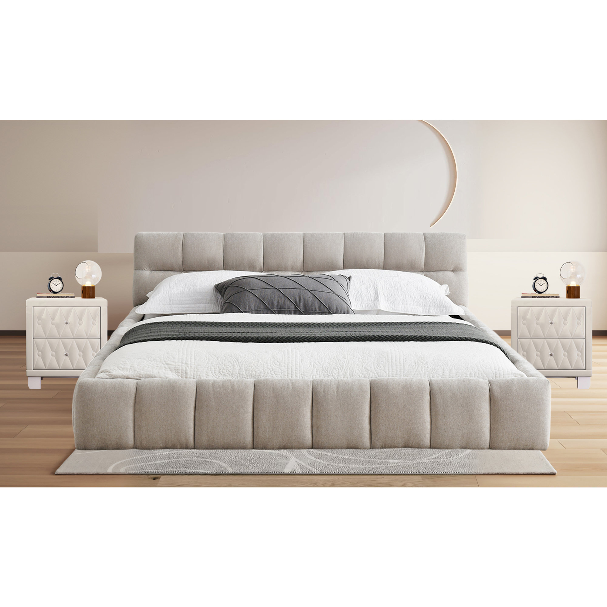 Latitude Run® 3-Piece Bedroom Set, Upholstered Bed Frame With Thick ...