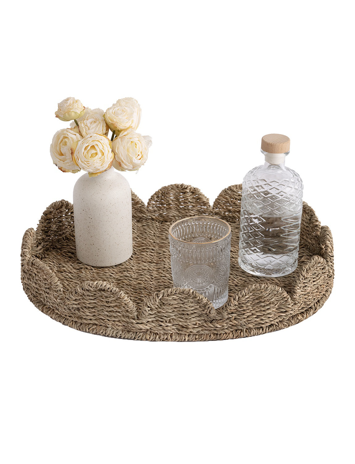 StorageWorks StorageWorks Scalloped Tray, Wicker Rattan Serving Tray ...