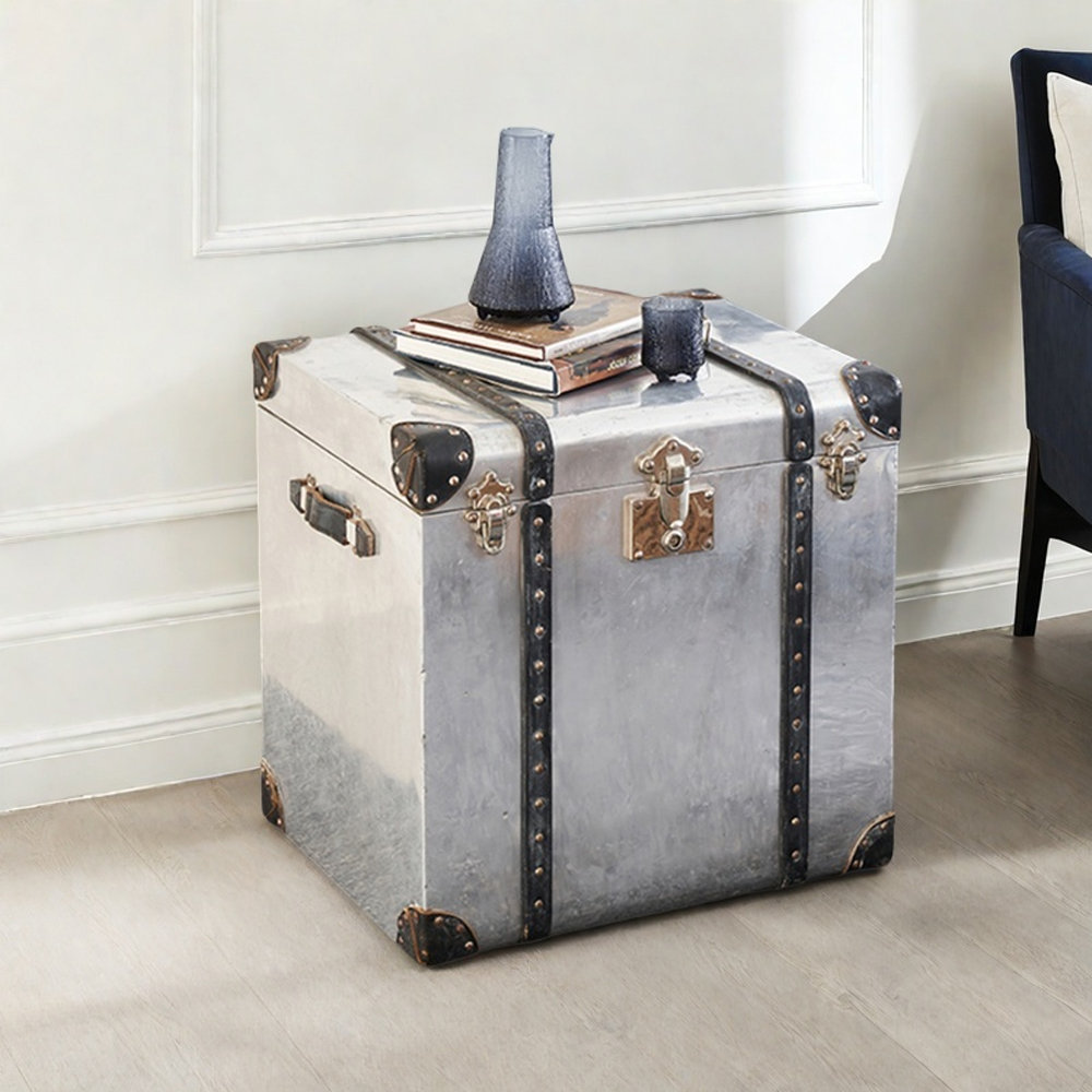 HUGESTO Small Silver Aluminum Distressed Accent Trunk - Wayfair Canada