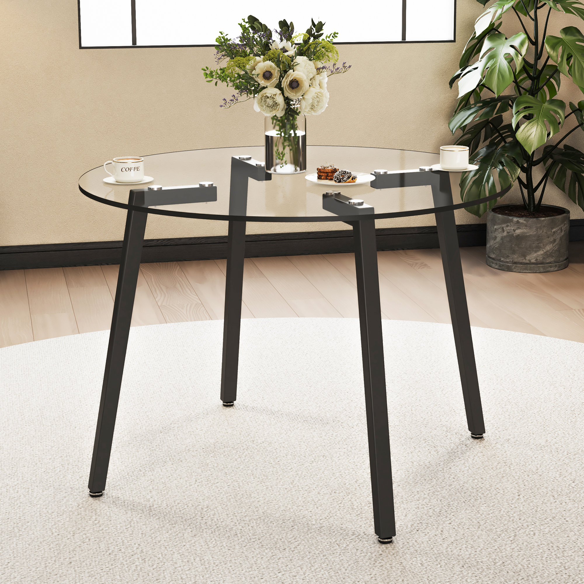 Wrought Studio Caspian Modern Round Tempered Glass Dining Table ...