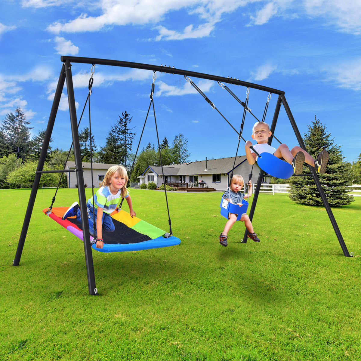 Klo Kick Swing Set with 45" Swing and Toddler Swing, Belt Swing 500lbs ...