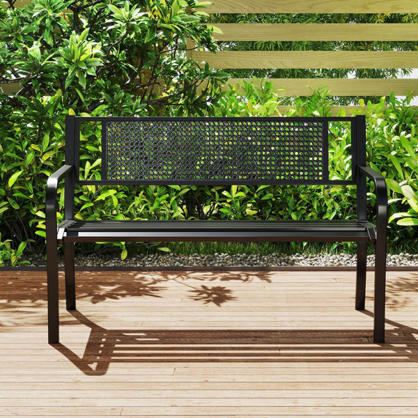 George Oliver 50" Garden Bench With Patterned Backrest And Curved ...