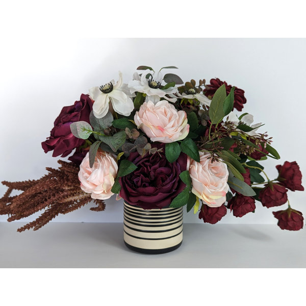 Primrue Plum Rose Mixed Arrangement in Vase | Wayfair