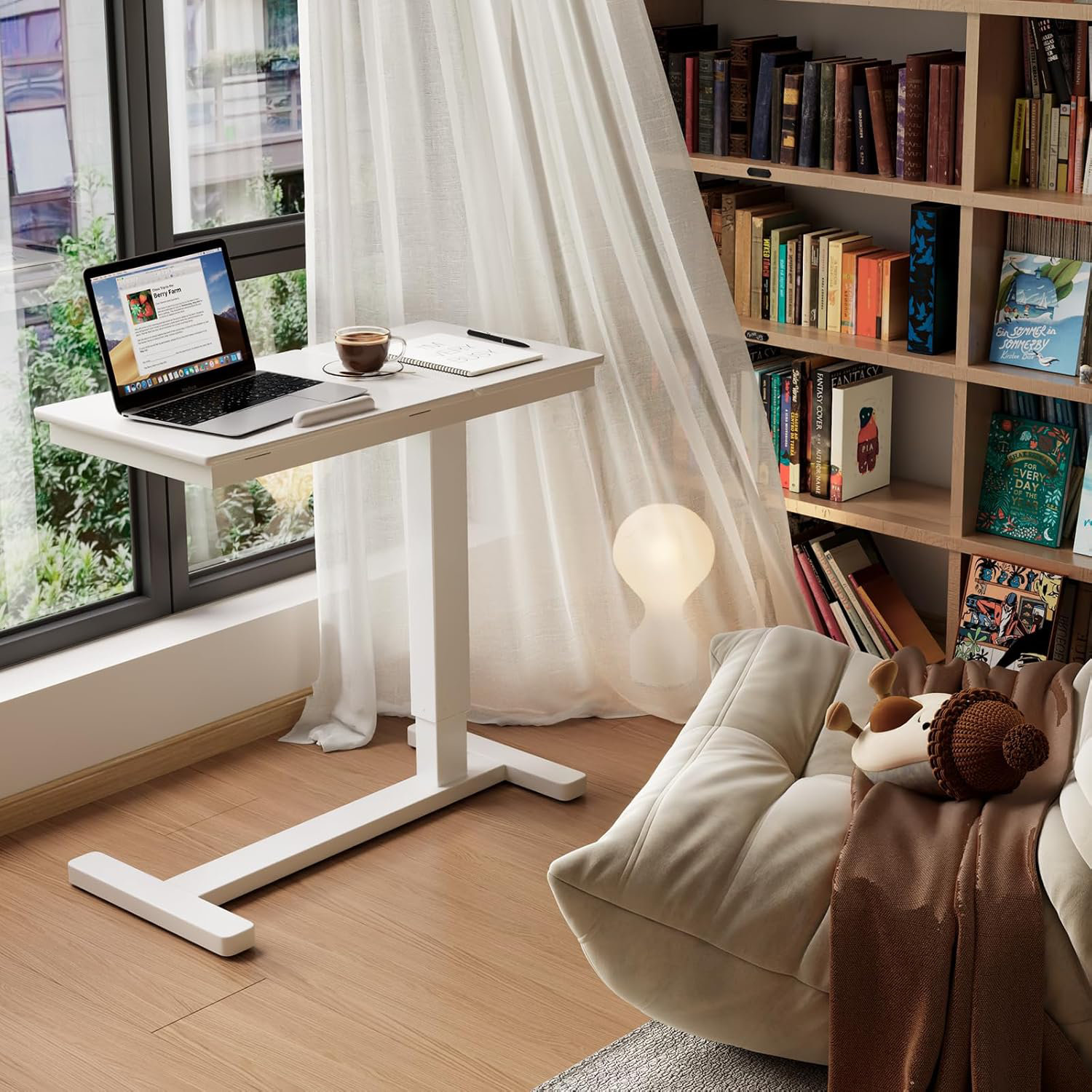 Inbox Zero Solid Wood Overbed Bedside Table With Wheels,Tilt Top ...