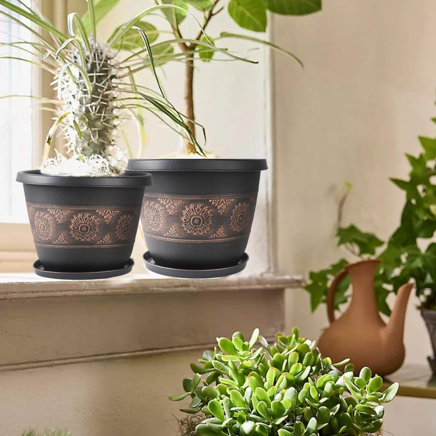 Bungalow Rose 6 Pack 8 Inch Plant Pots, Retro Pattern Planters With ...
