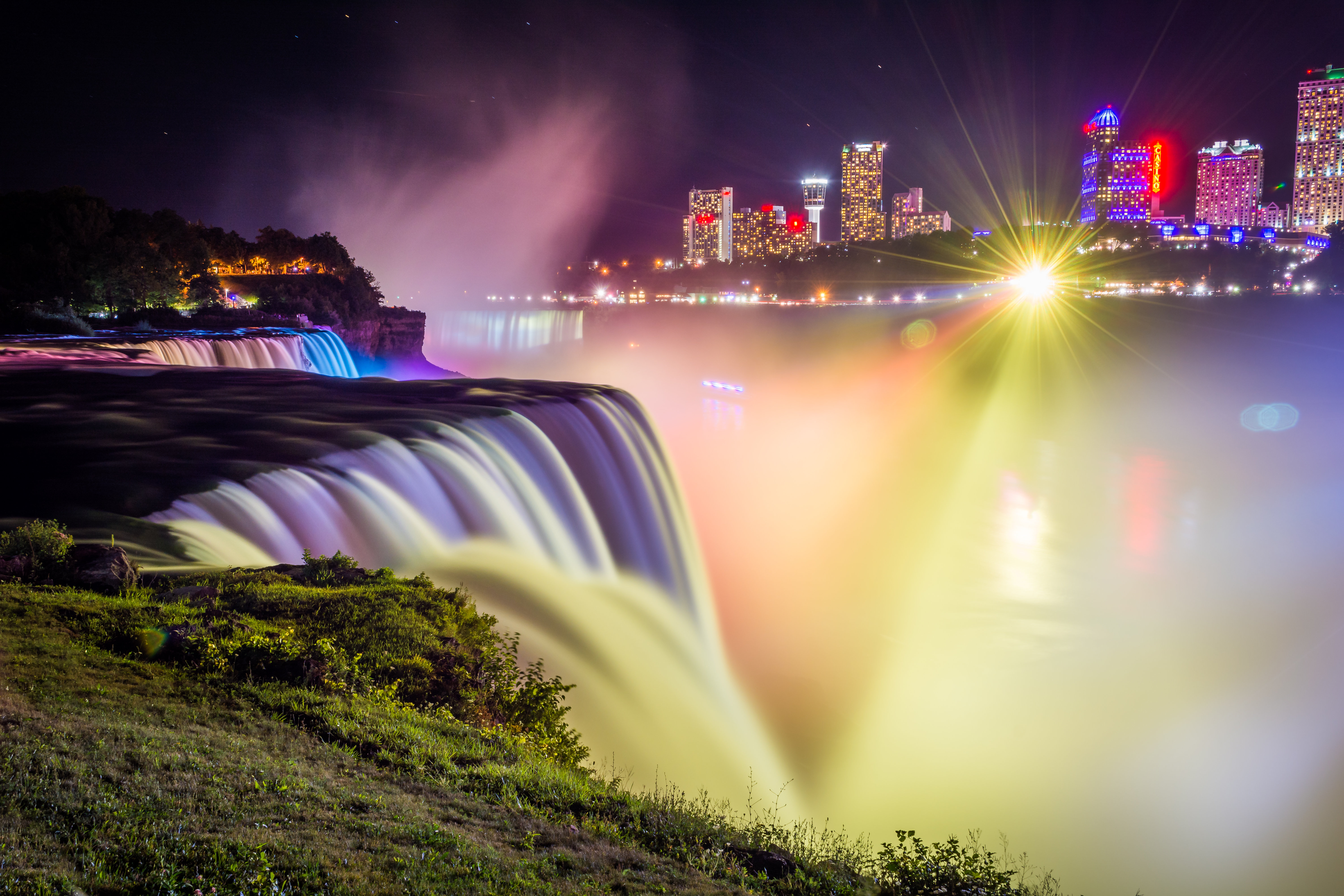 Ebern Designs Niagara Falls at Night - Wrapped Canvas Photograph | Wayfair