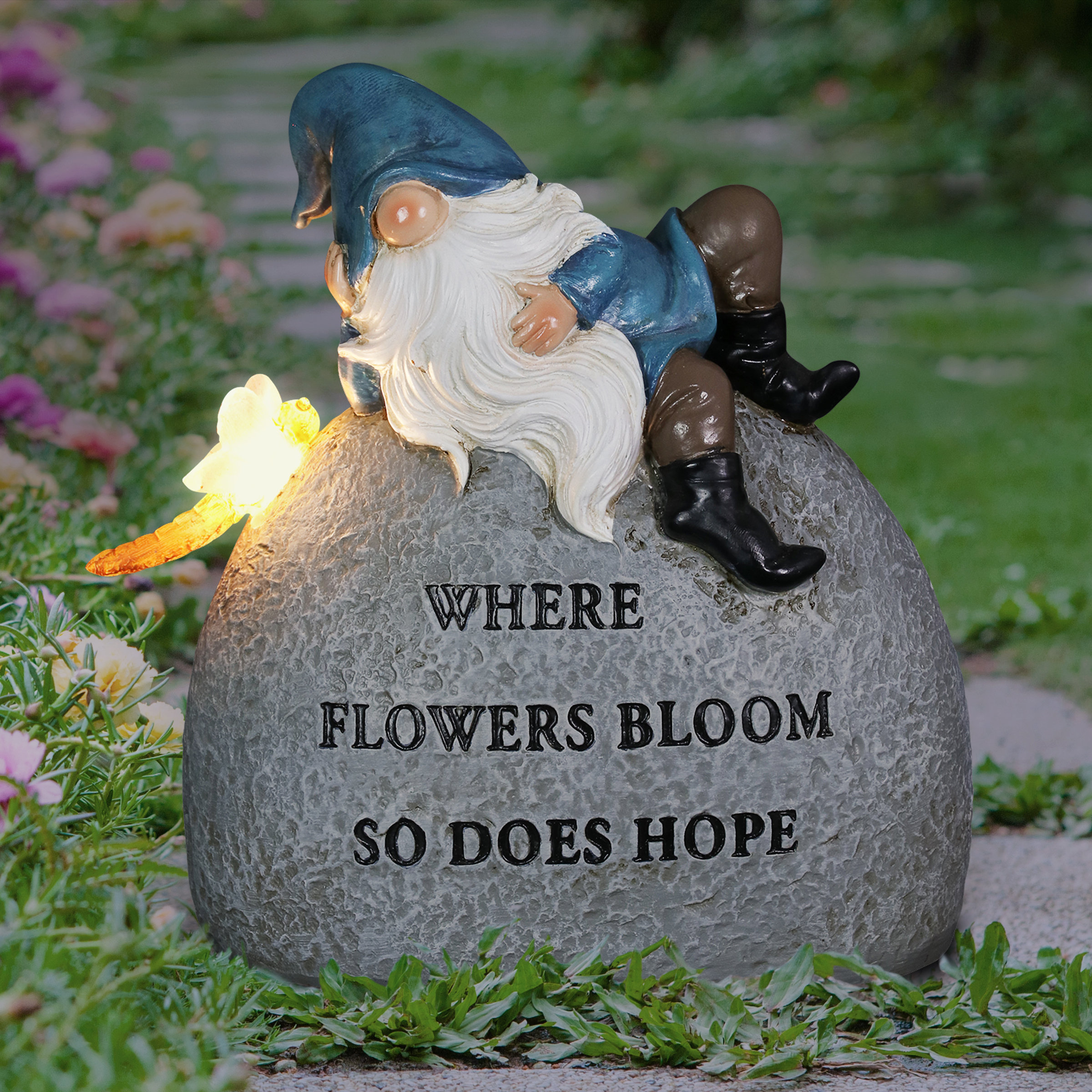 Exhart Solar Hand Painted Gnome Inspirational Hope Garden Stone Statue ...