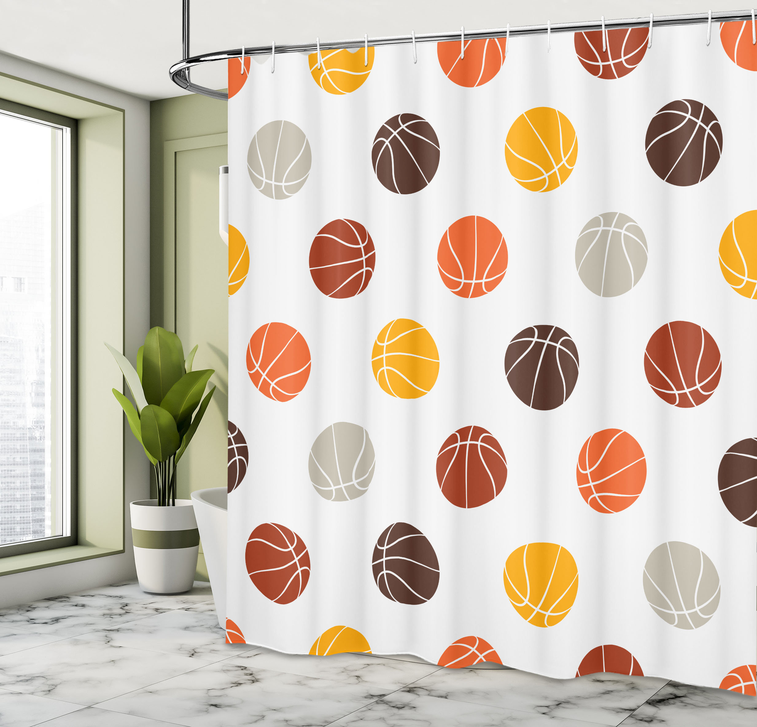 East Urban Home Basketball Shower Curtain Earthen Toned Balls ...