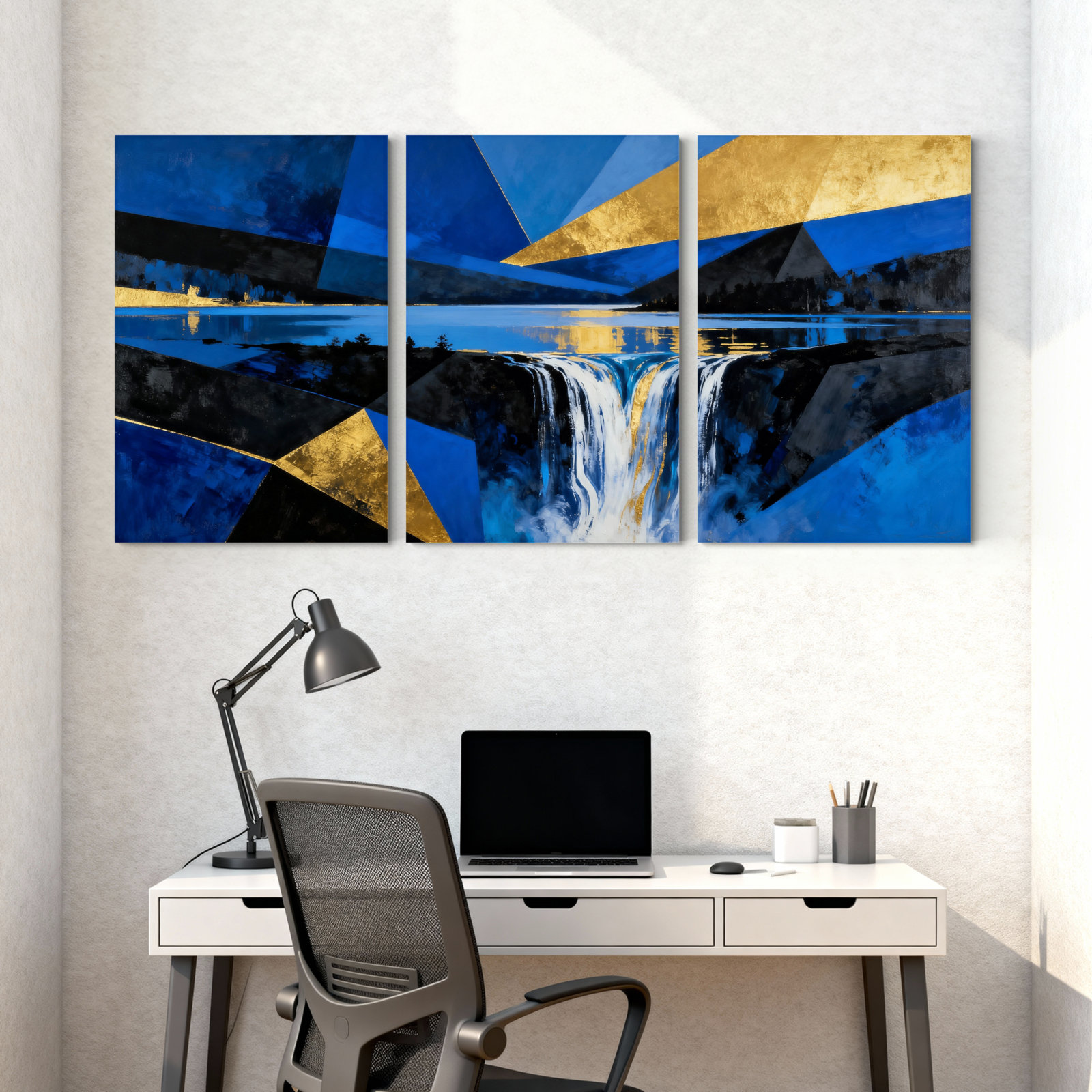 Mercer41 Abstract Abstract Landscape With Waterfall And Geometric ...