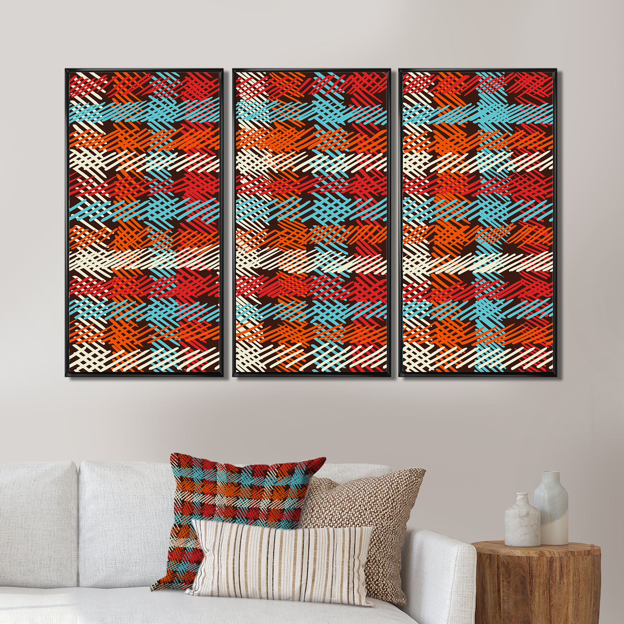 Wrought Studio™ Vintage Checkered Boho Squares - 3 Piece Floater Frame ...