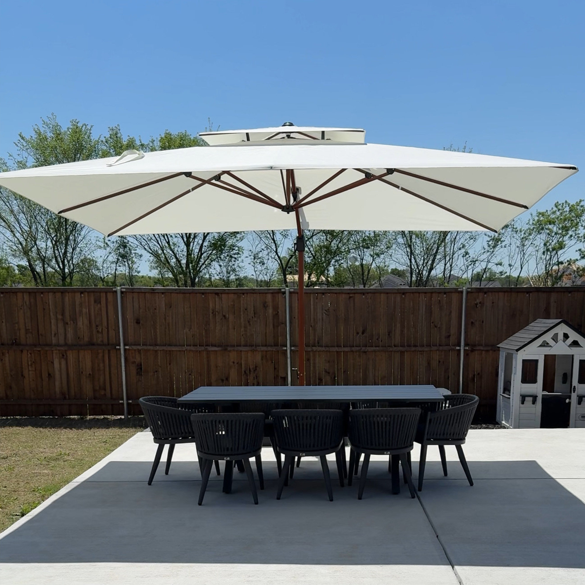Arlmont & Co. Patio Umbrella Outdoor Wood Pattern Square Large ...