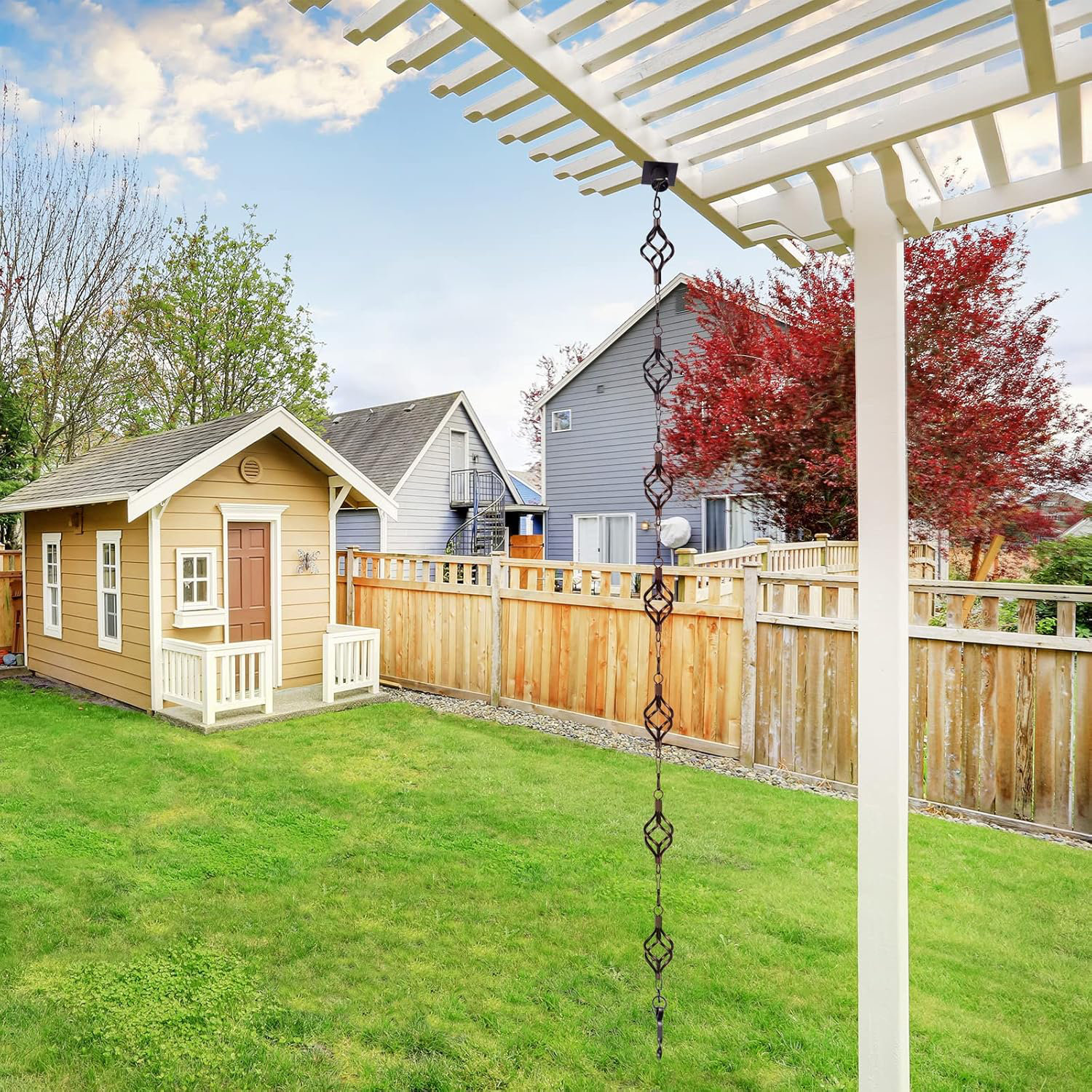 Arlmont & Co. Rain Chain Bird Cage Set 8.5Ft Not Rust Wrought Iron Rain ...