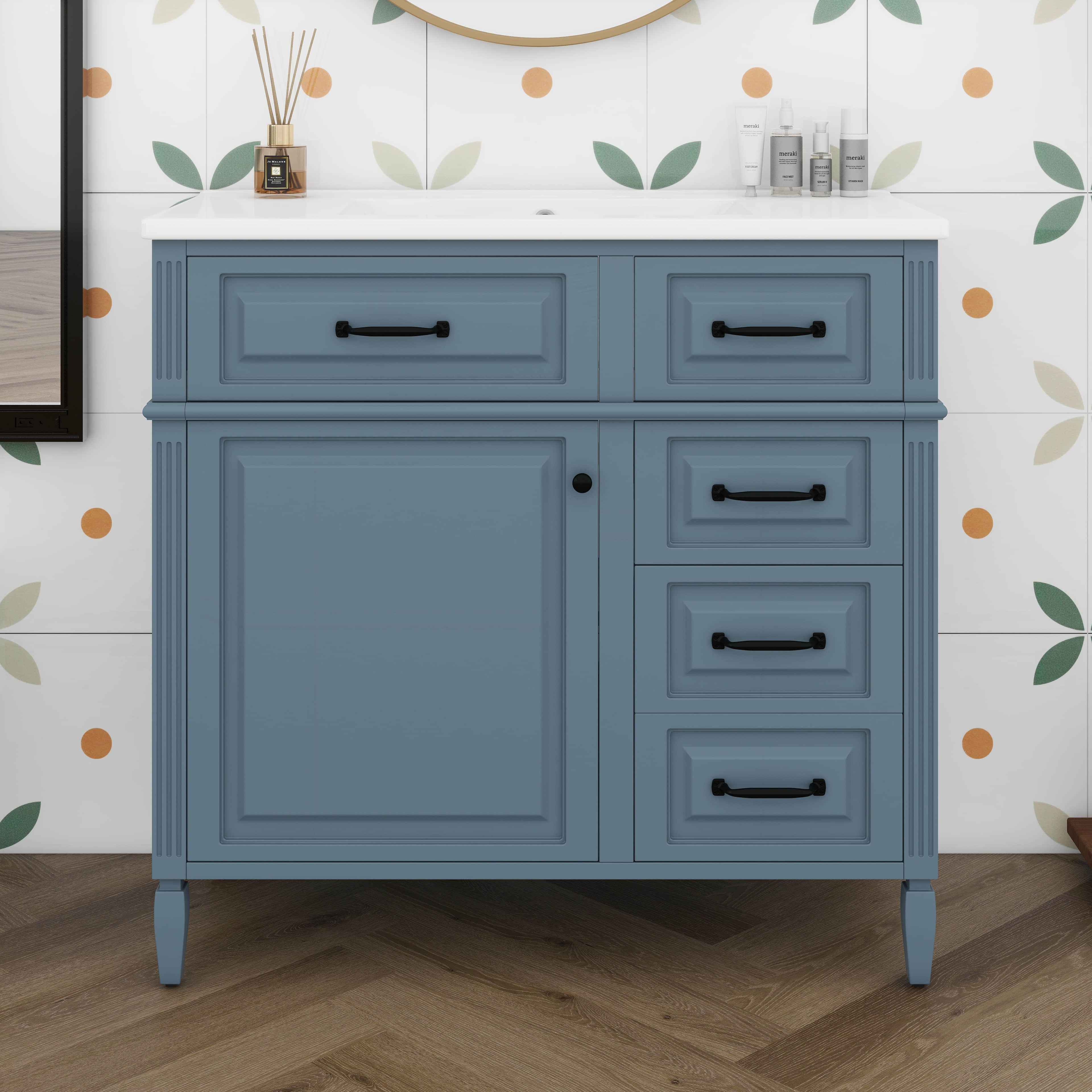 Winston Porter 36" Bathroom Vanity With Ceramic Sink, 2 Tip-Out Drawers ...