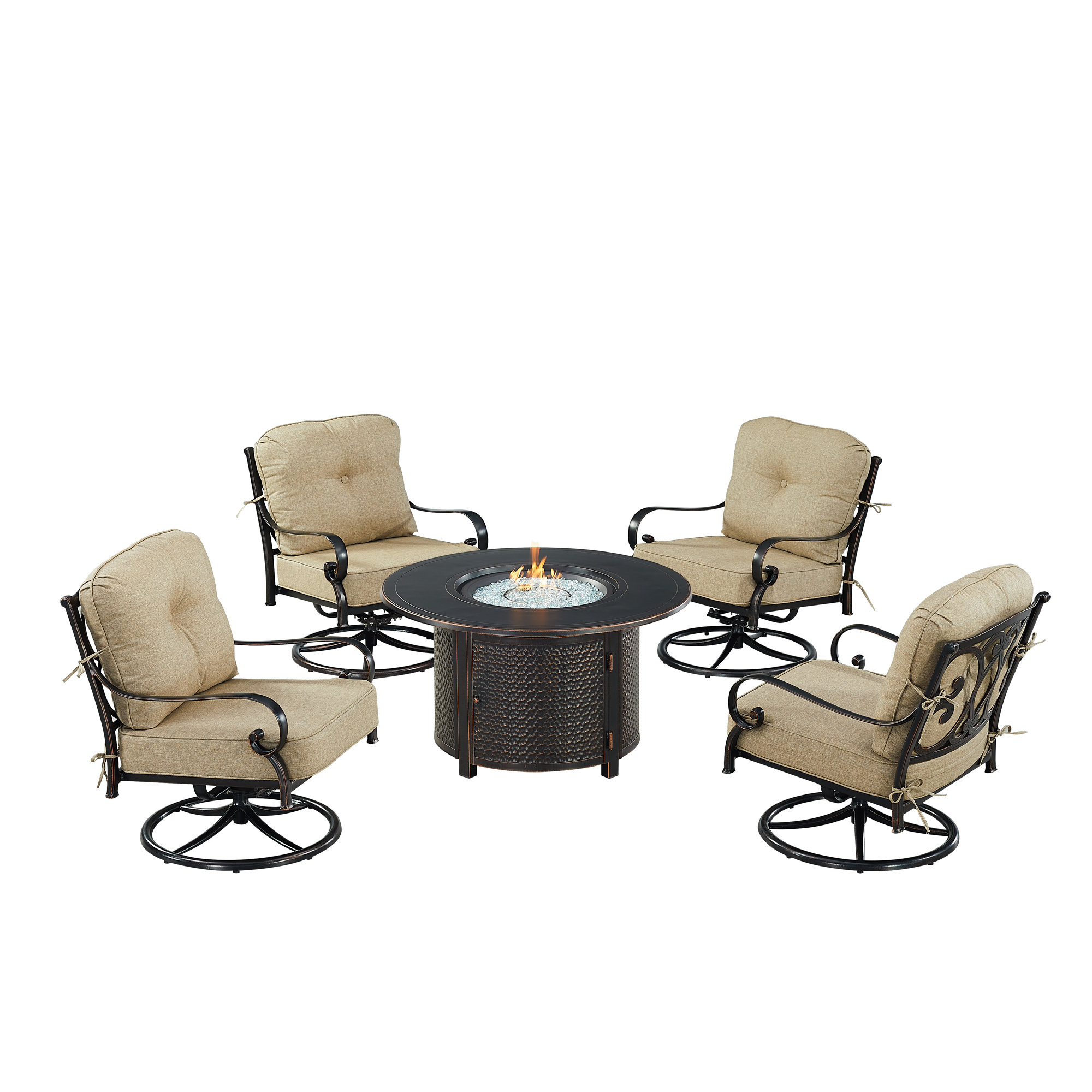 Oakland Living Black Aluminum Fire Table Set with Four Club Chairs ...