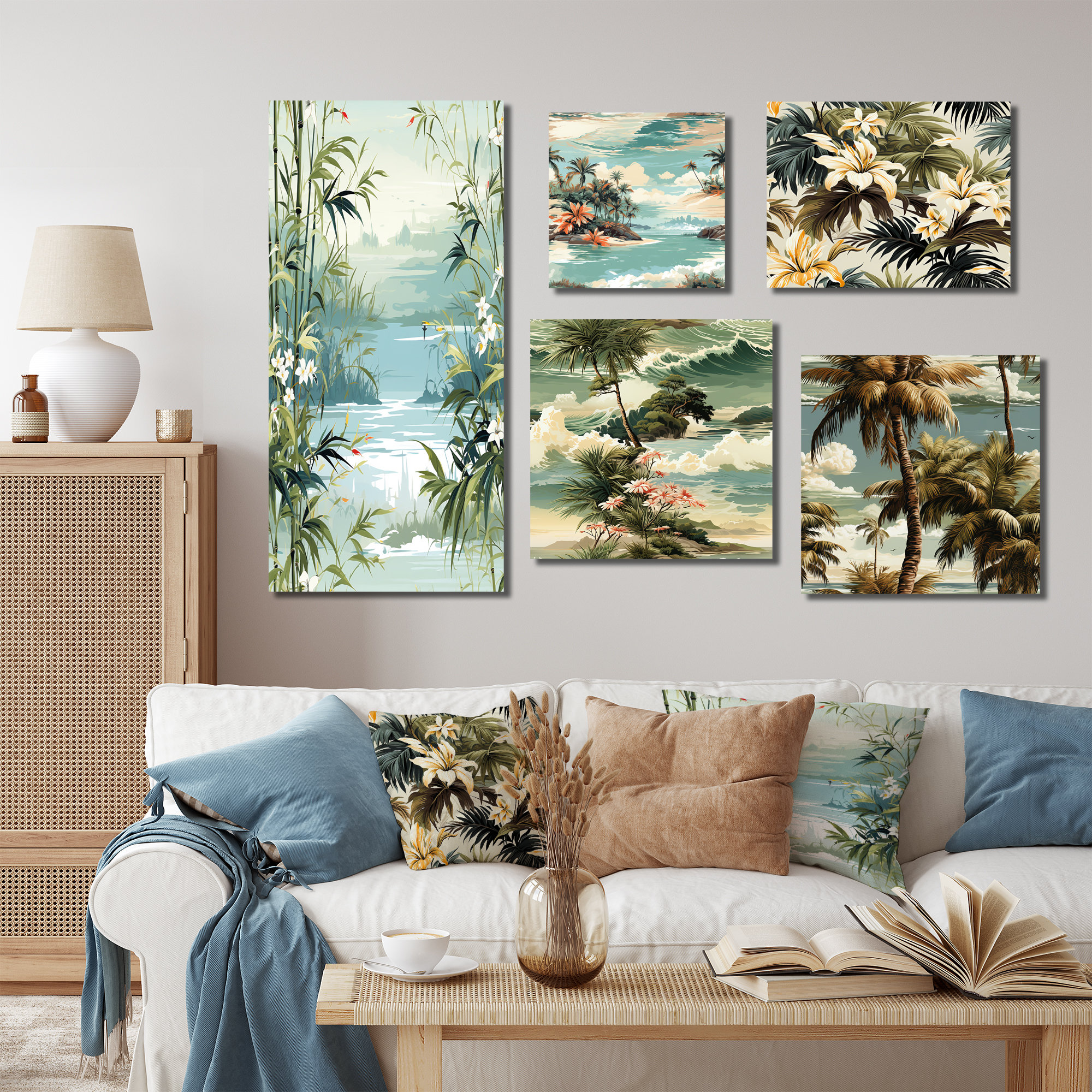 Design Art Tropical Zen Bamboo - Tropical Canvas Wall Art Set Of 5 ...