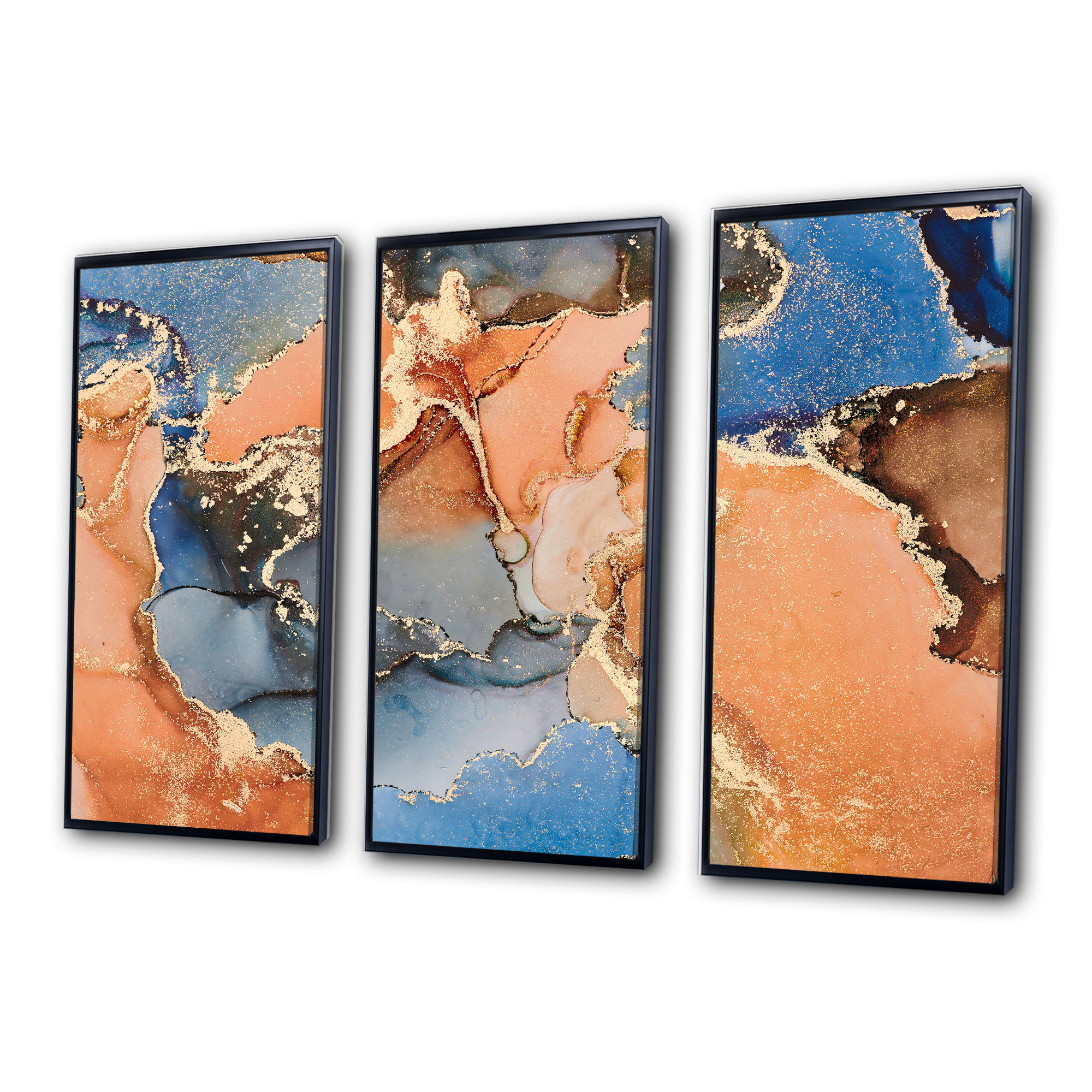 Everly Quinn Blue And Orange Luxury Abstract Fluid Art I - Modern ...
