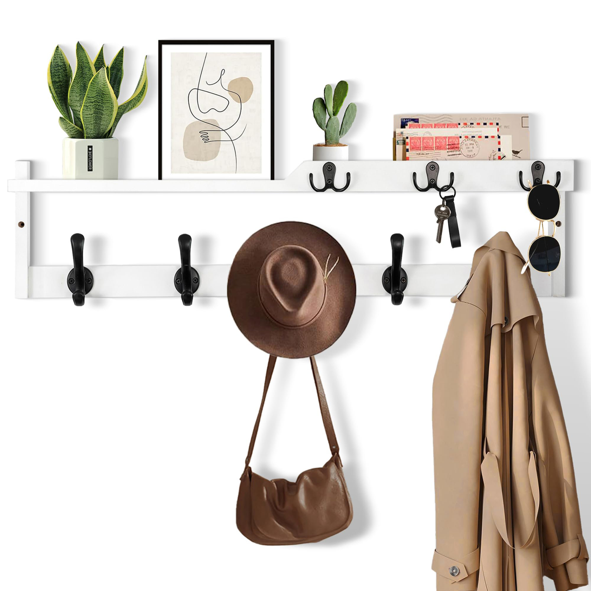 17 Stories Coat Rack Wall Mount with Shelf, Coat Hanger Wall Mount with ...