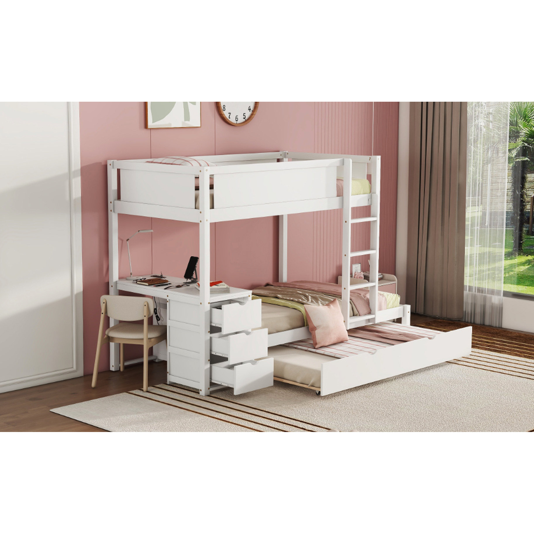 Latitude Run® White Twintwin Bunk Bed With Ports And Trundle ...