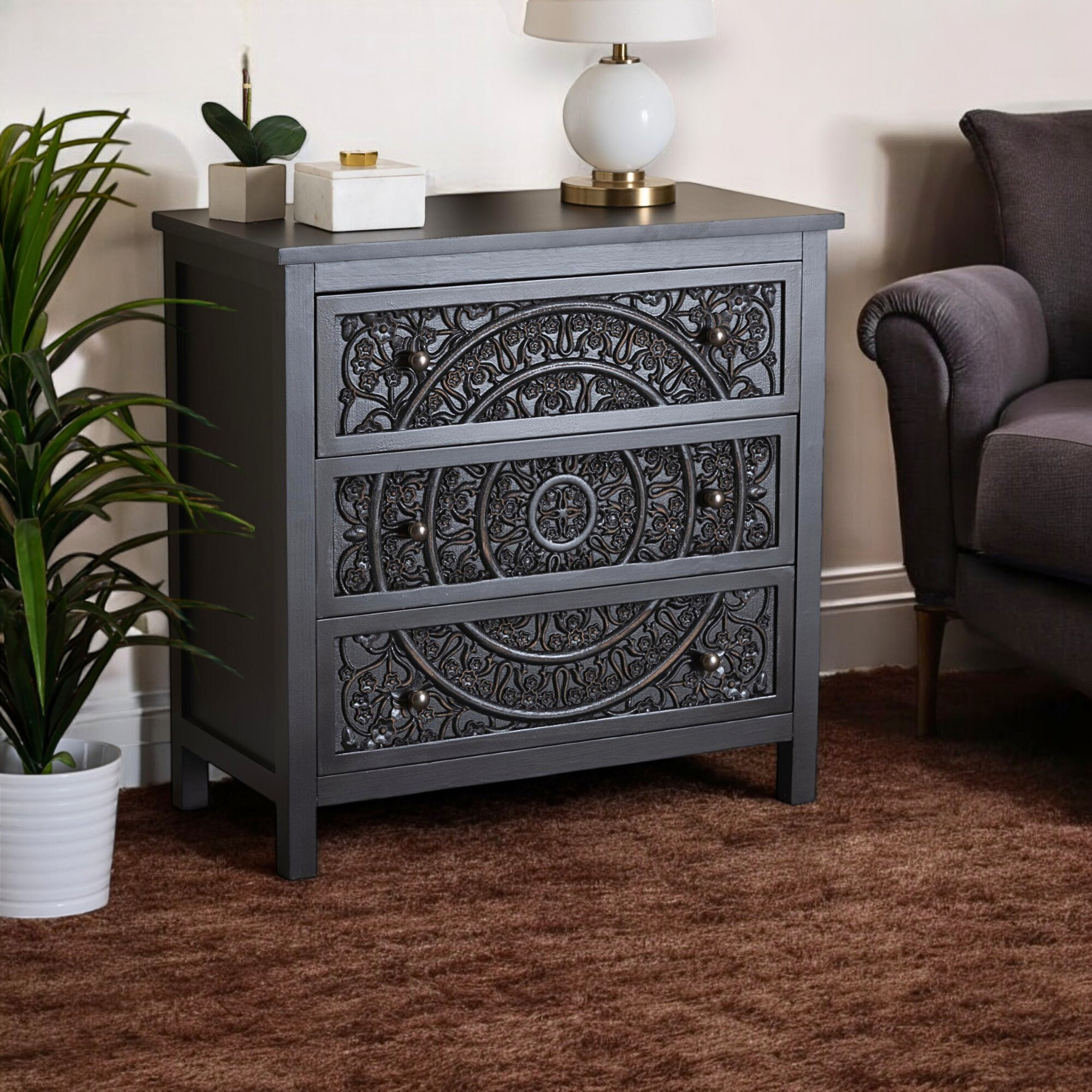 Dakota Fields Rison Traditional 3-Drawer Wood Storage Cabinet in Black ...