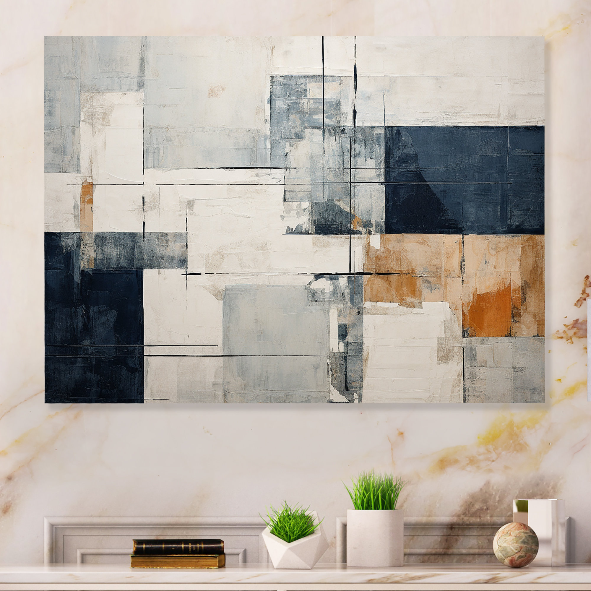 Ivy Bronx " Abstract Blue Beige Road Collage I " on Metal | Wayfair