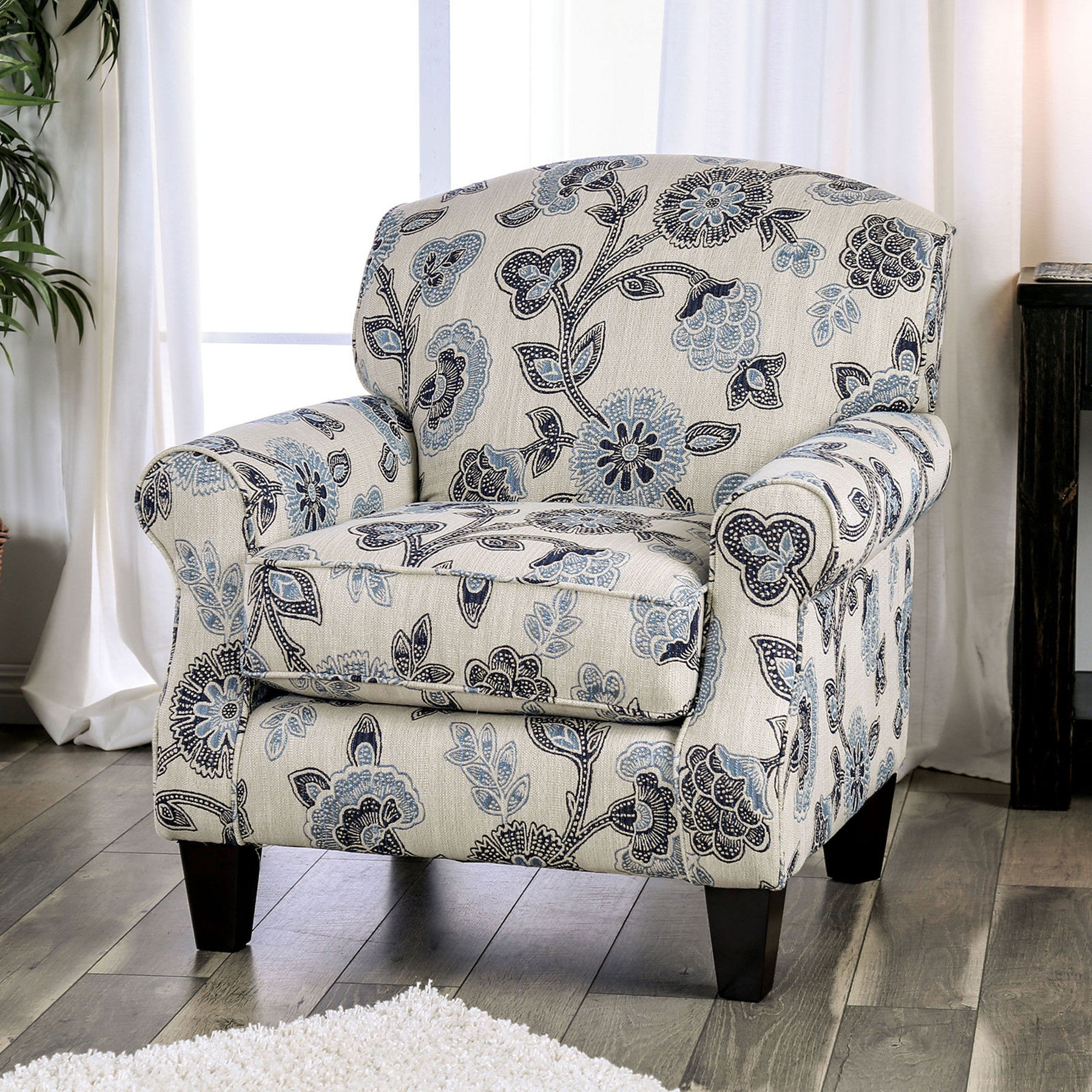 Canora Grey Floral Chair 1pc Transitional Style Welt Cord Trim Round ...