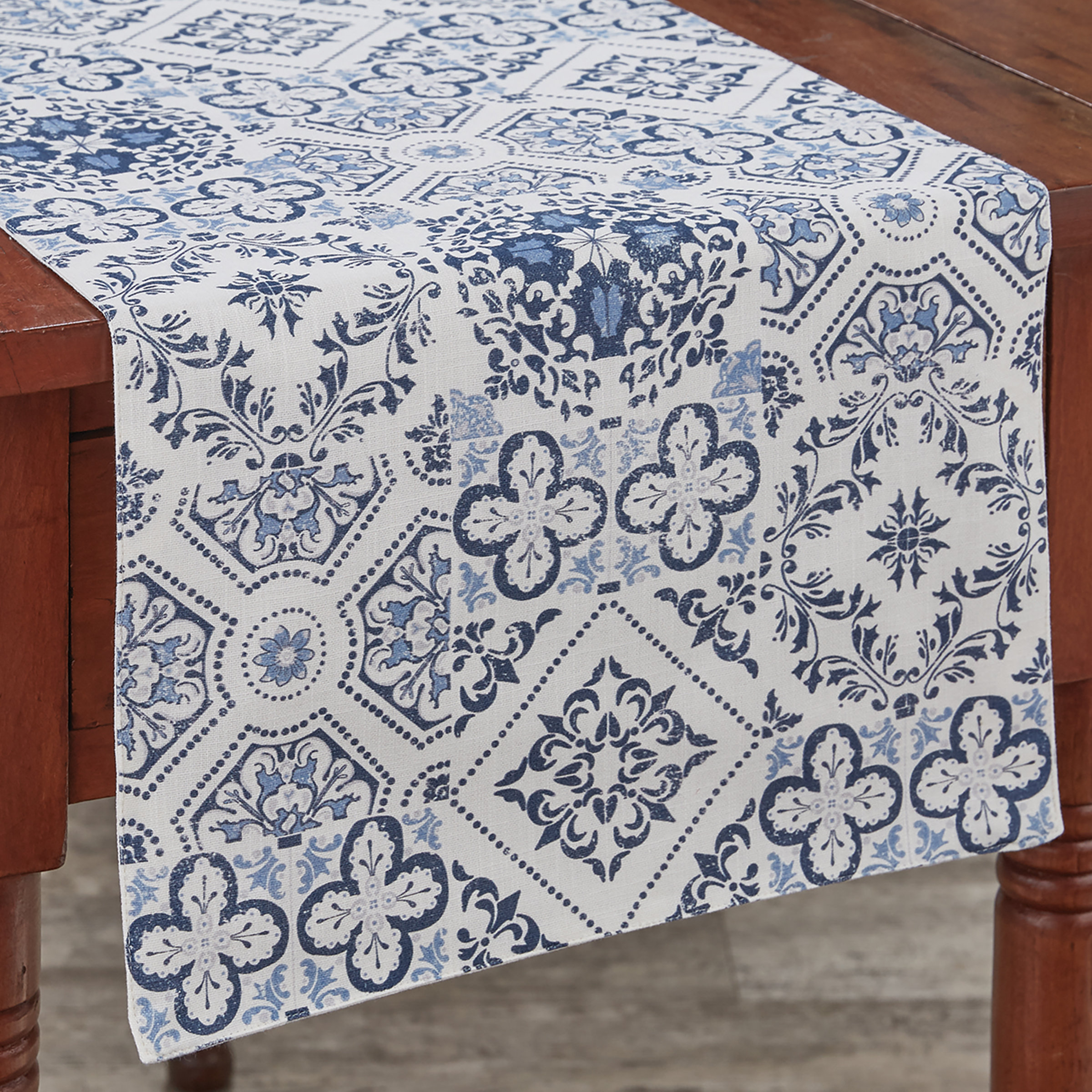 Astoria Grand Delft Tile Table Runner 14" x 72" | Wayfair