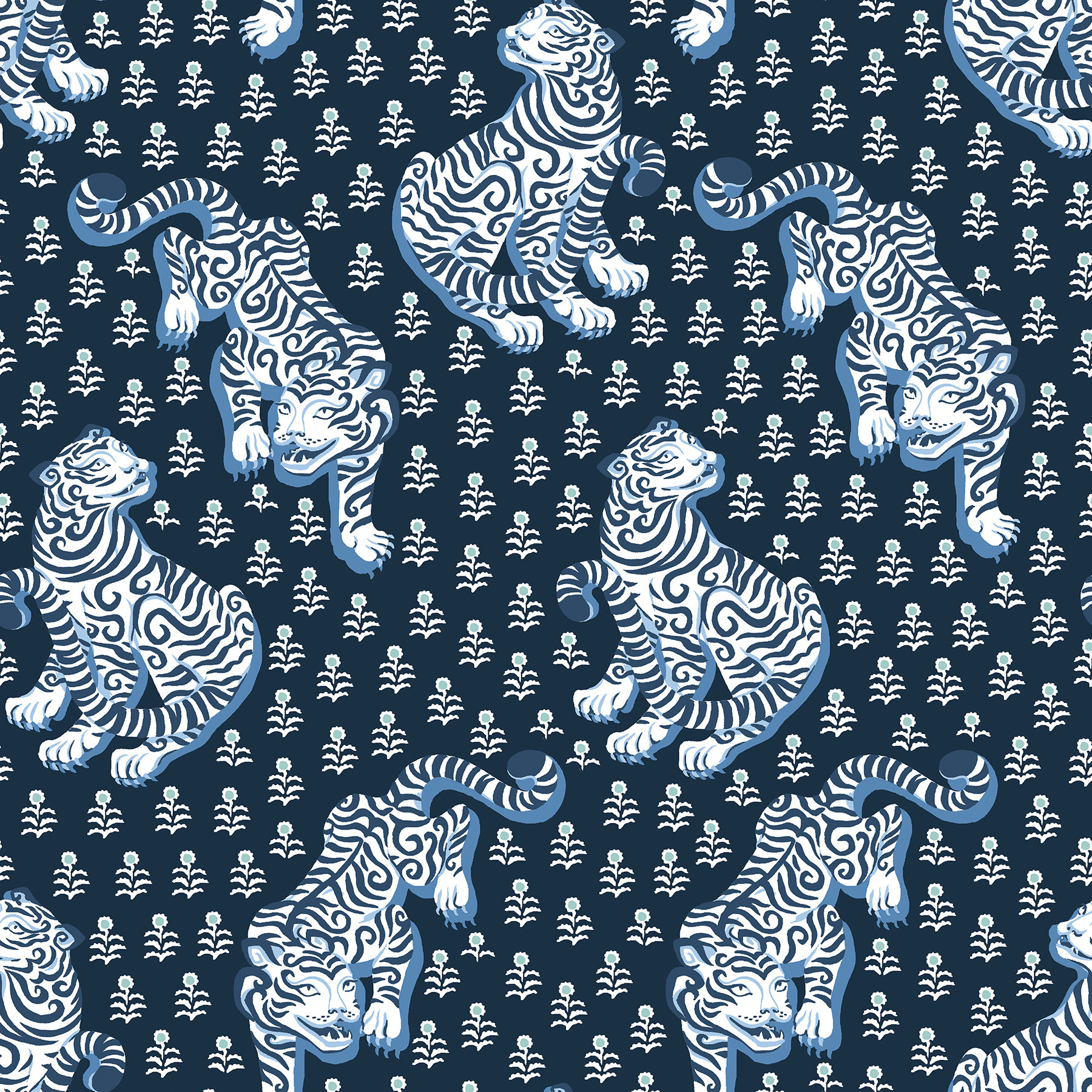 PrintFresh Navy Tiger Queen Peel & Stick Wallpaper & Reviews | Wayfair