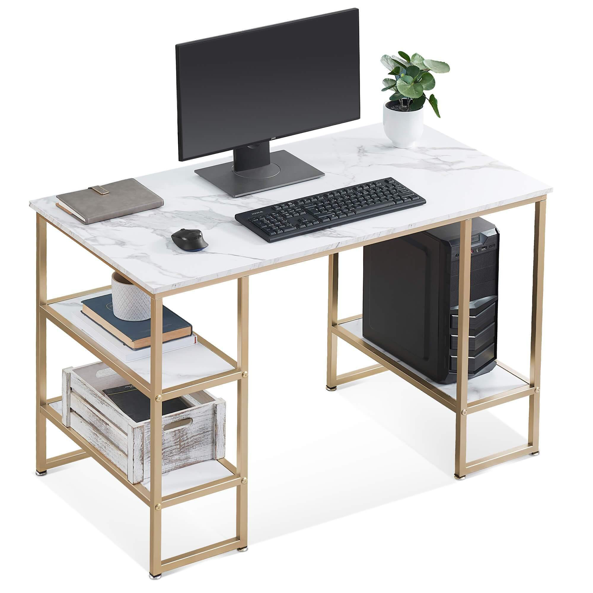 MCombo Computer Desk with 3-Tier Shelves and CPU Stand,Vanity Desk ...