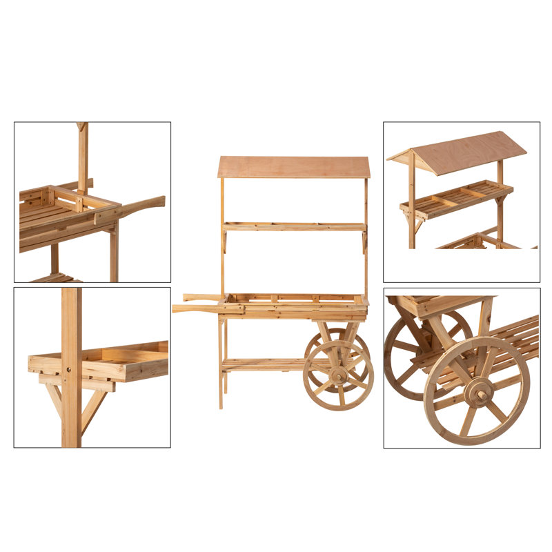 Arlmont & Co. Large Wooden 3 Tier Rolling Table Cart With 2 Wheels For ...