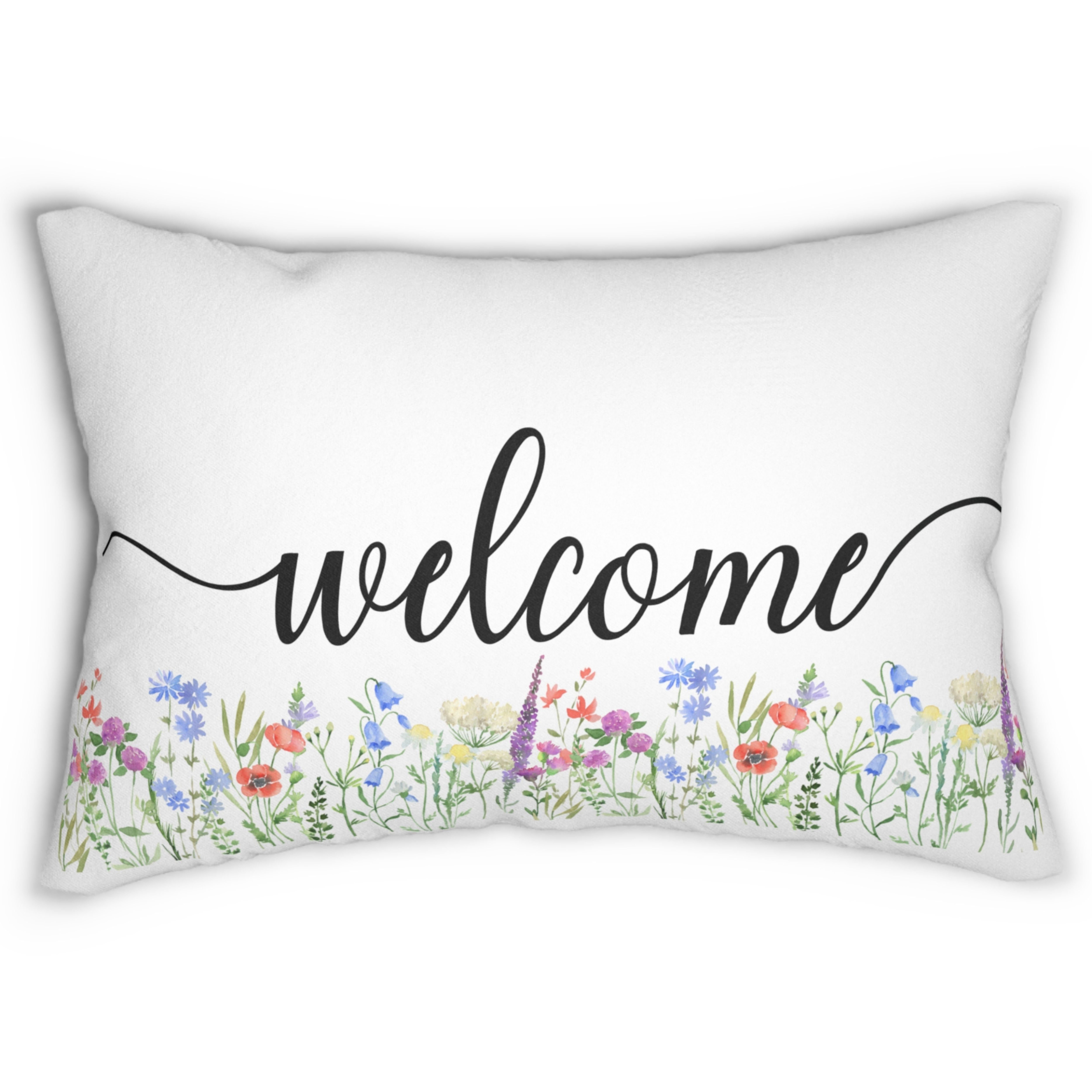 Oveesha Welcome Calligraphy Decorative Lumbar Pillow / Typography Text ...