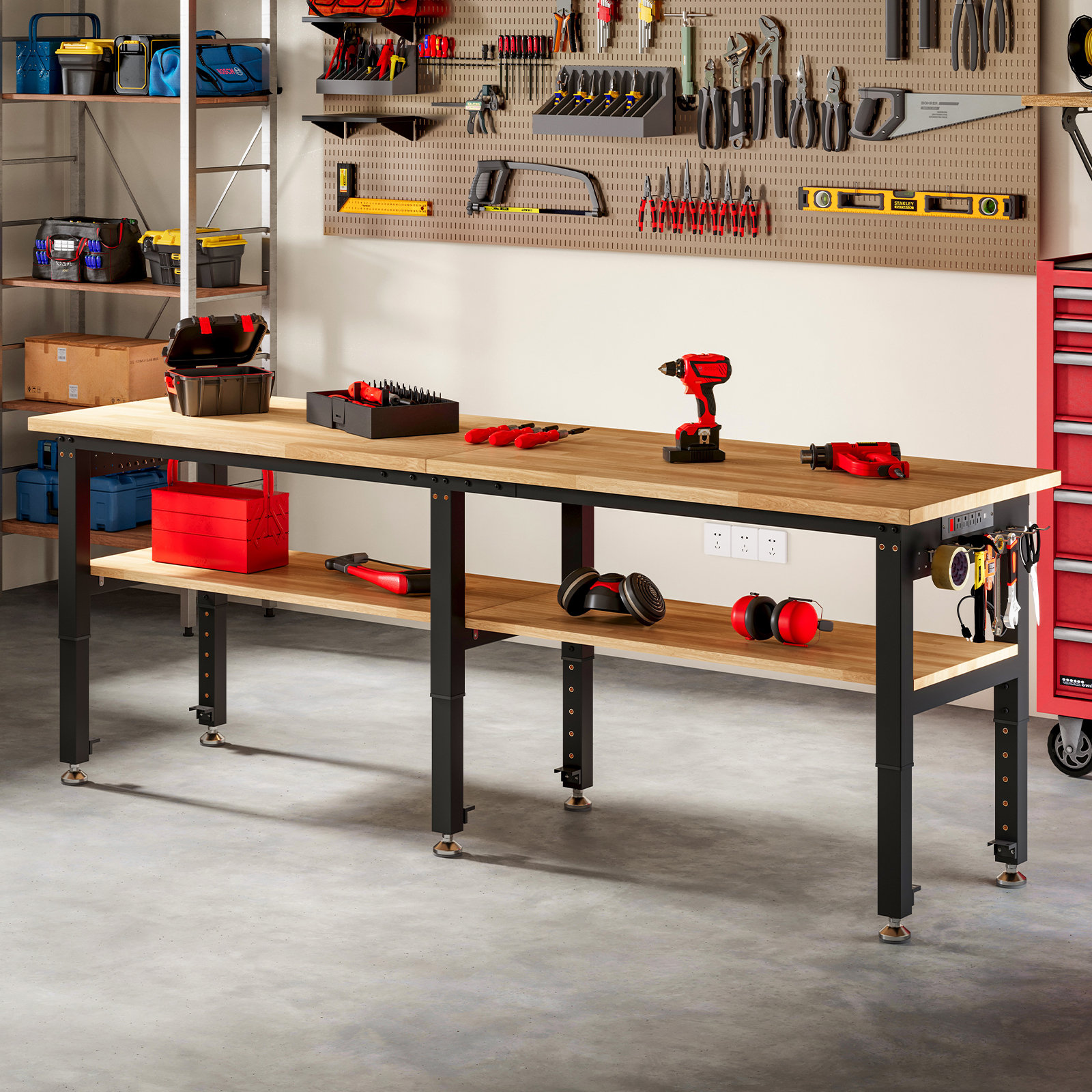 WFX Utility™ Alok Adjustable 2-Tier Workbench With 4 Ac Outlet And 2 ...