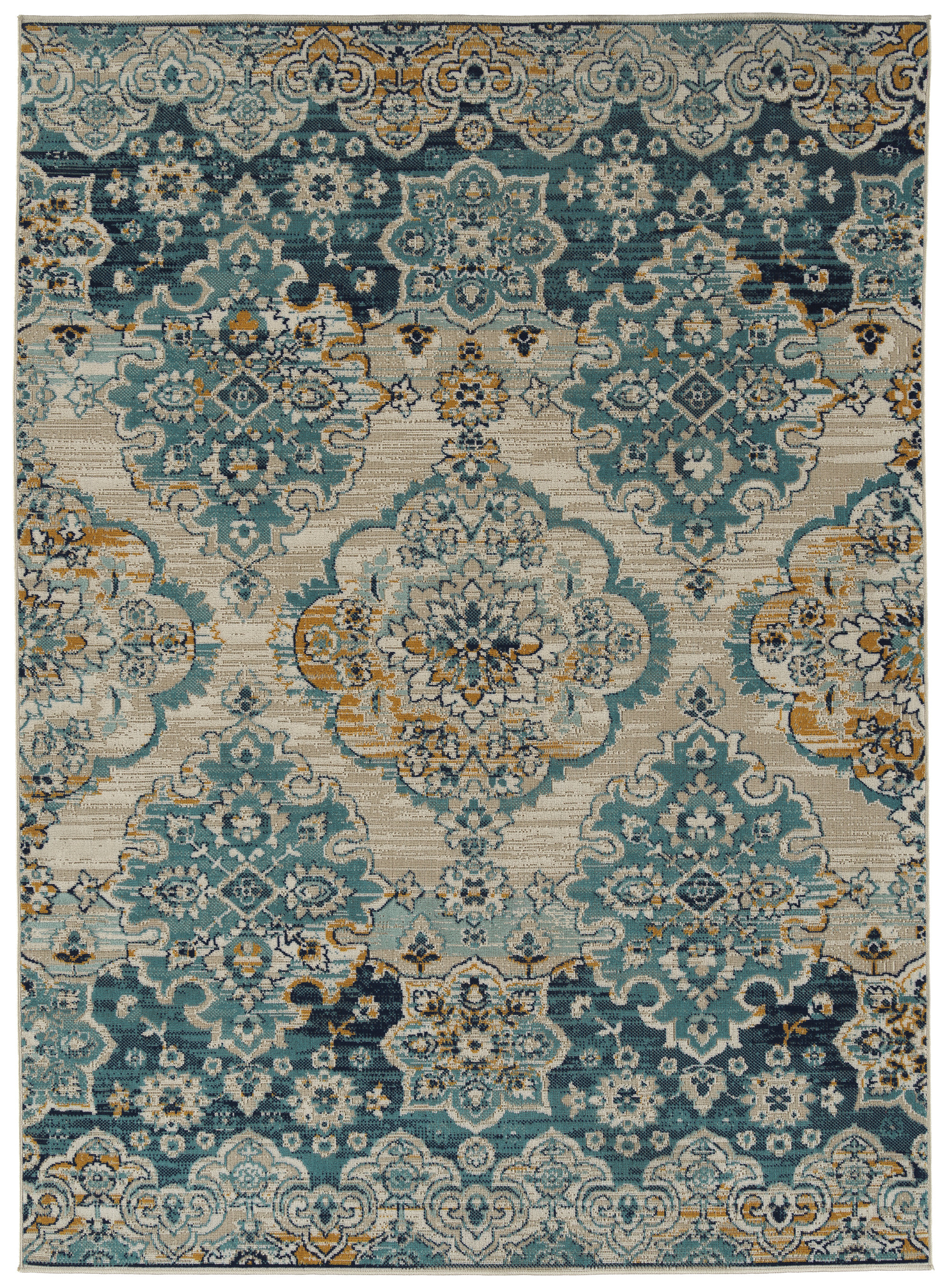 Bungalow Rose Atherton Oriental Turquoise/Yellow/Beige Indoor / Outdoor ...