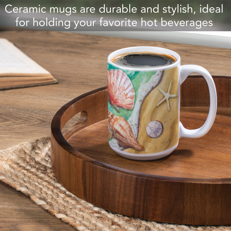 Highland Dunes Beach Shells 15 oz. Decorative Ceramic Mug | Wayfair
