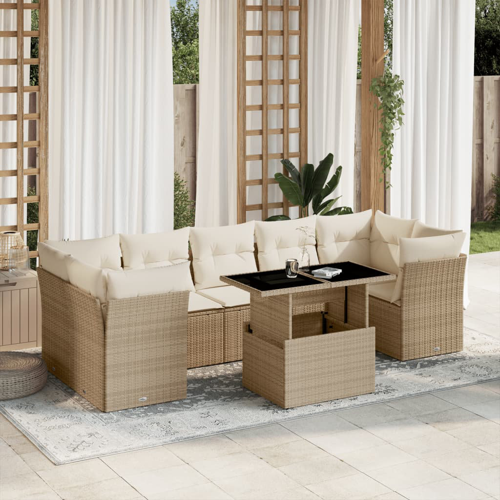 Vidaxl Garden Sofa Set Beige PE Rattan 8 Piece Modular Garden Sofa Set ...