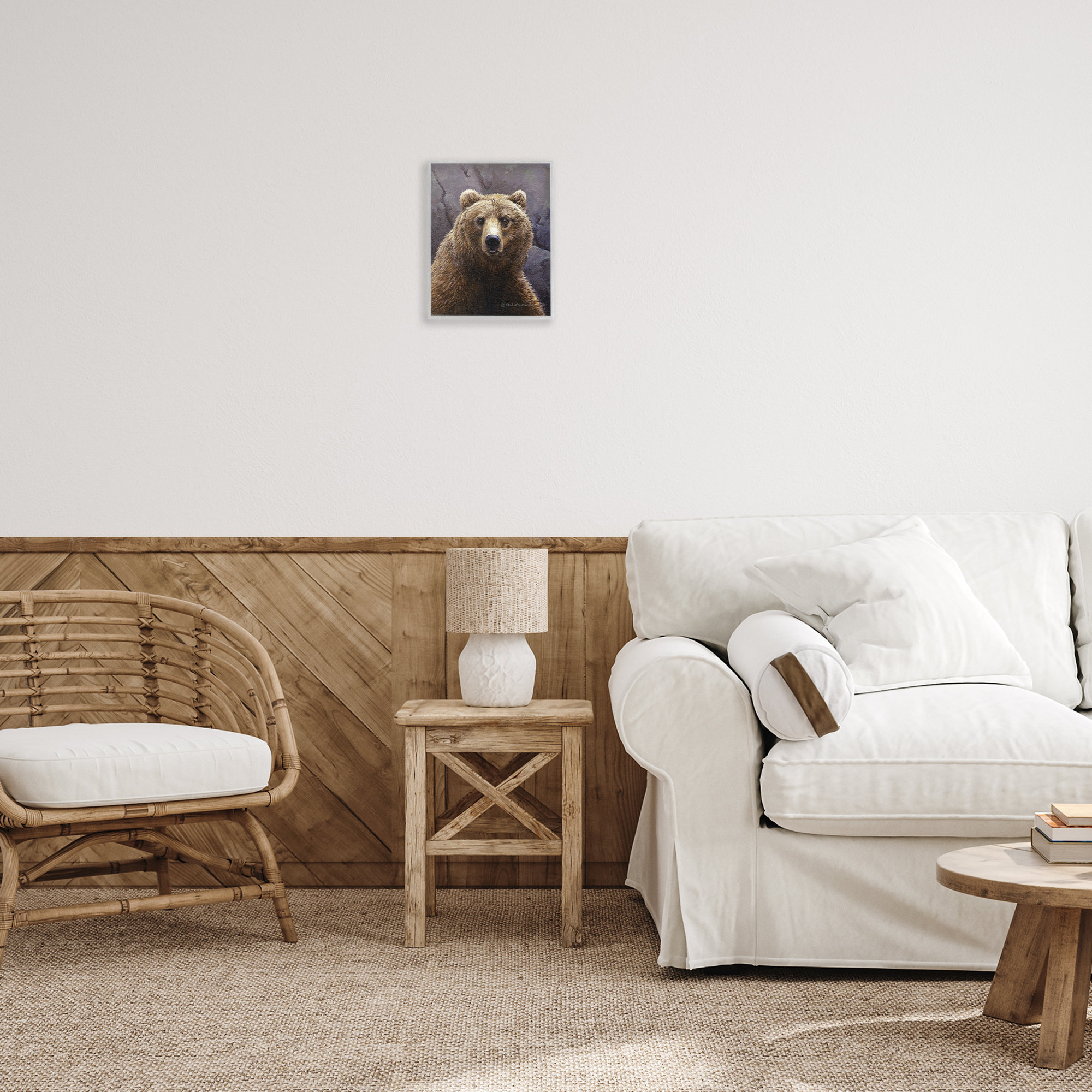 Union Rustic Surprised Bear Portrait Framed Giclee Art by Rod Lawrence ...