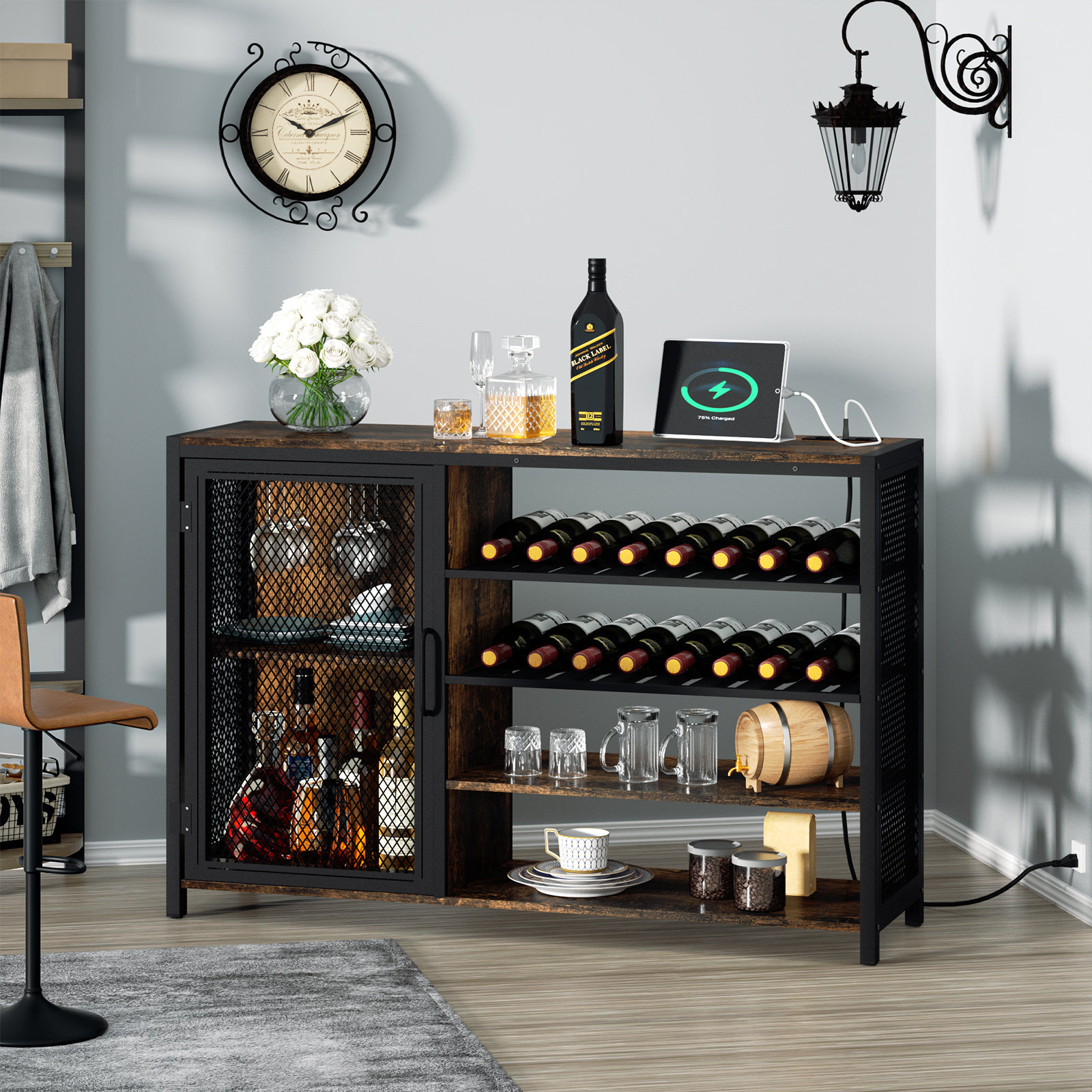 17 Stories Peridan Rustic Bar Cabinet with Storage Perfect for Wine ...