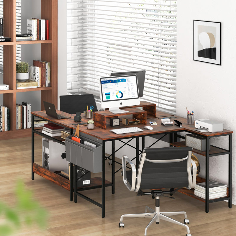 Inbox Zero Lorrene L Shaped Desk, Corner Desk with Monitor Stand ...