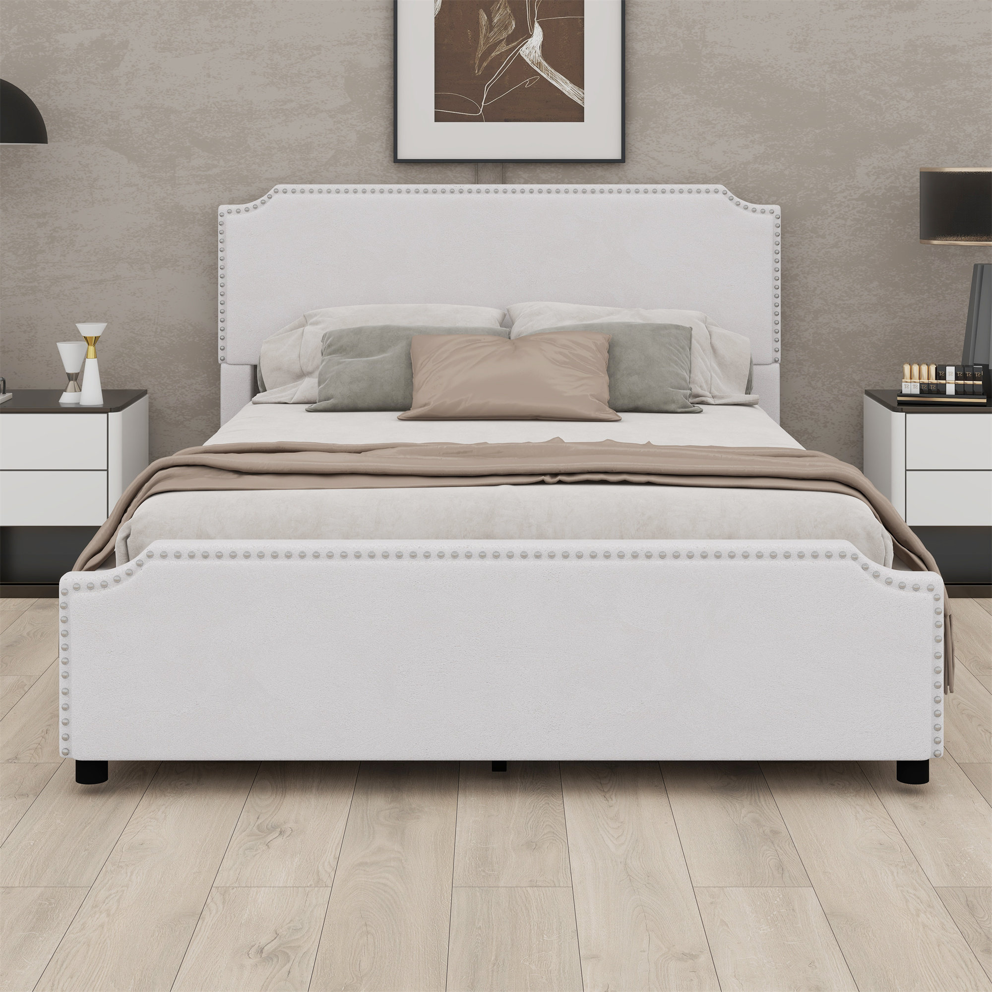 Lark Manor™ Upholstered Platform Bed With Stud Trim Headboard And ...