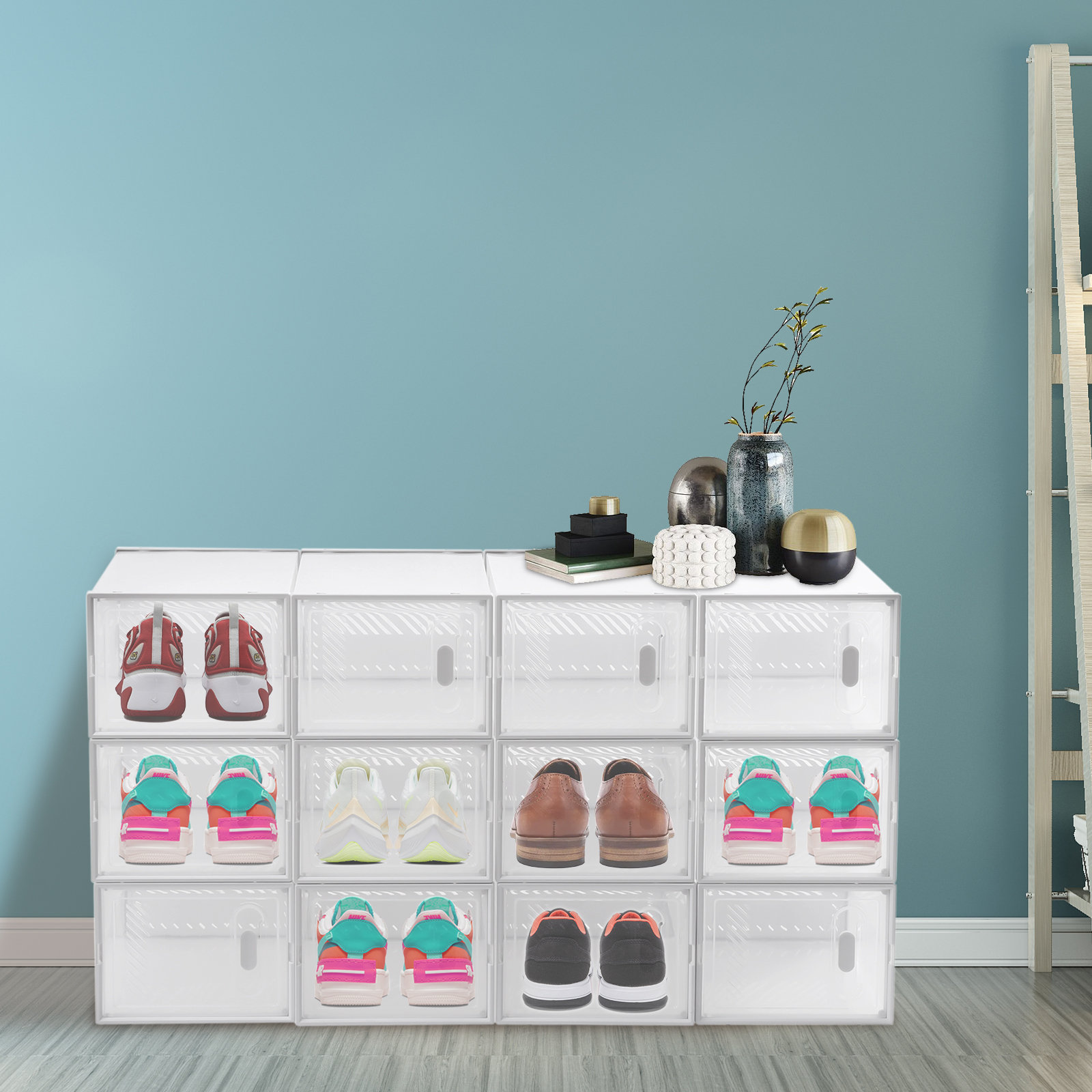 Rebrilliant 12 Pair Clear Stackable Plastic Shoe Storage Box | Wayfair