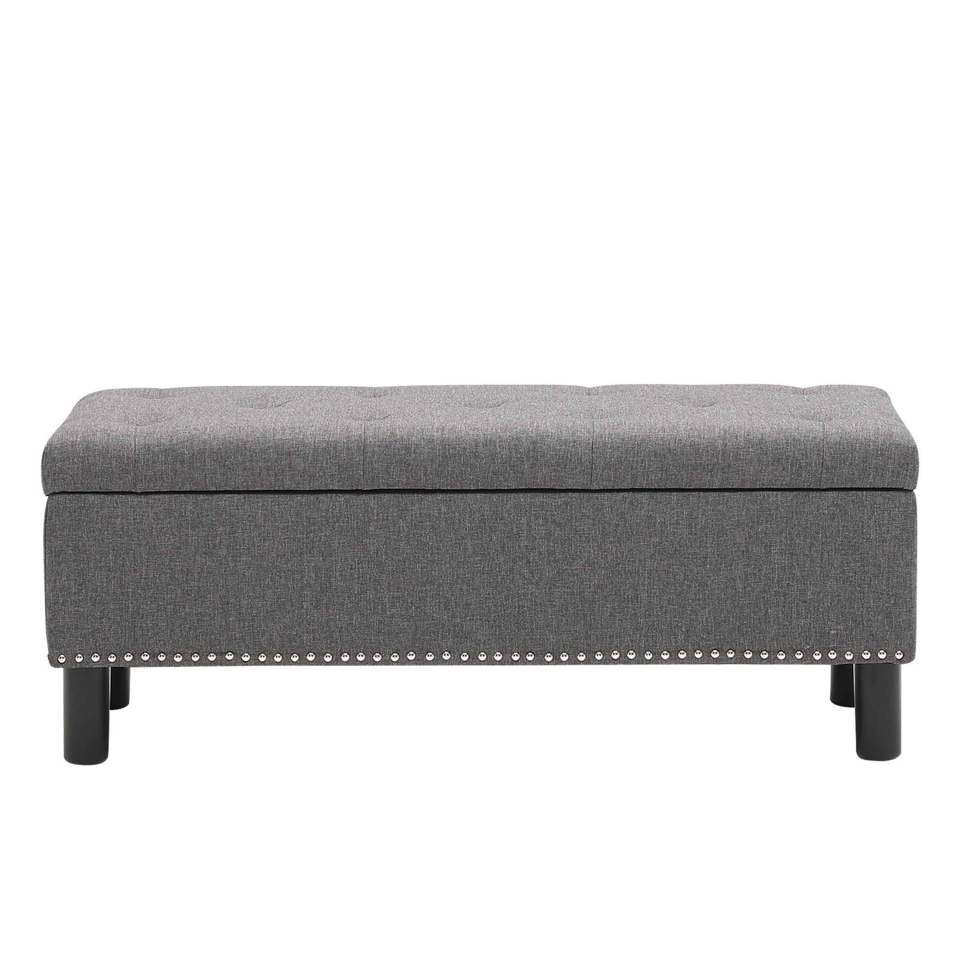 Winston Porter Modern Dark Grey Linen Storage Bench, Button - , Wood ...