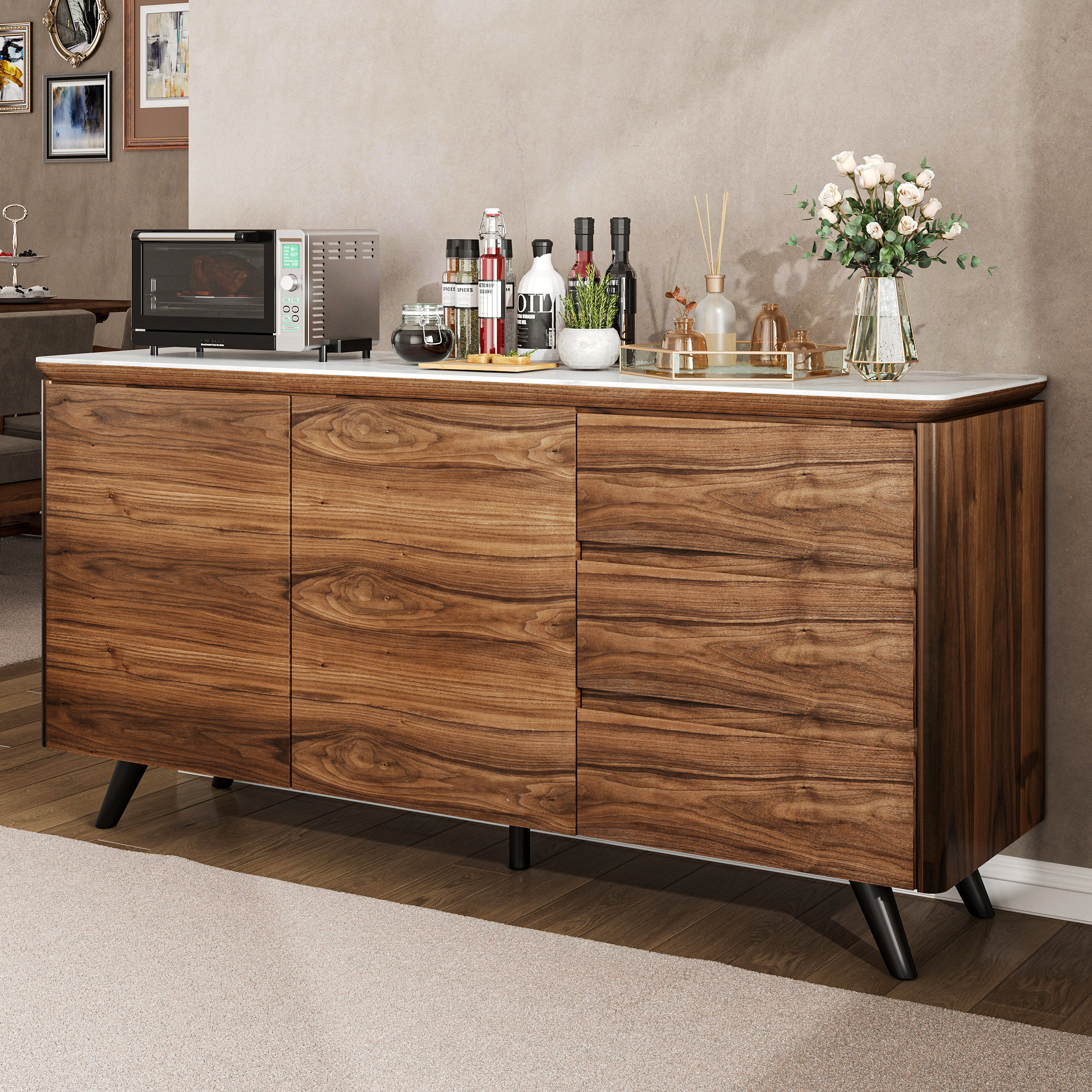 Wade Logan® Batha 63'' Solid Wood Sideboard With Natural Stone Top ...