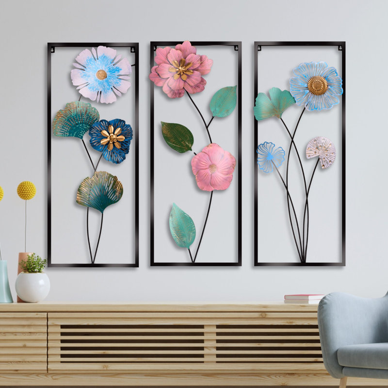Latitude Run® Metal Wall Decor, 24" Set of 3 Multicolor Wall Art for ...