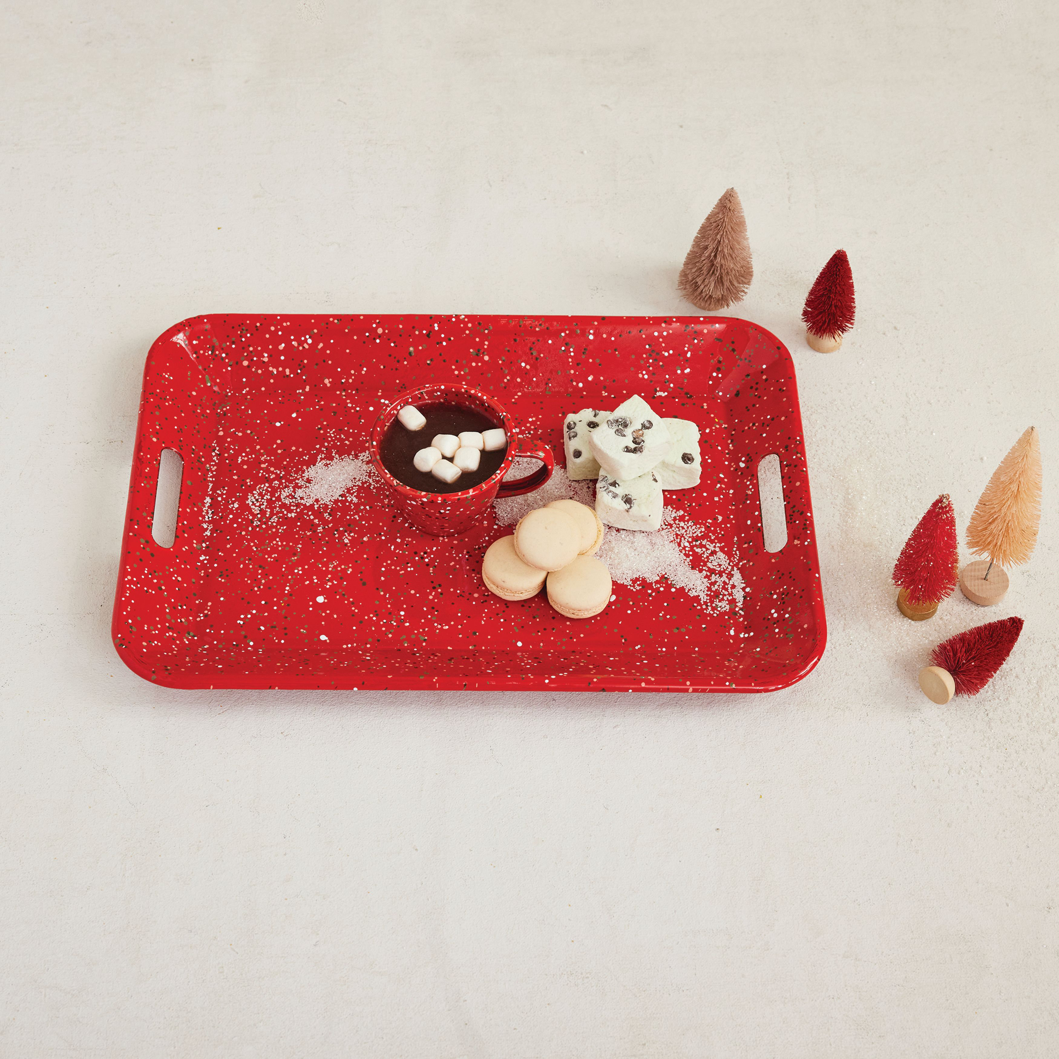 Ophelia & Co. Enameled Metal Splatterware Tray With Handles | Wayfair