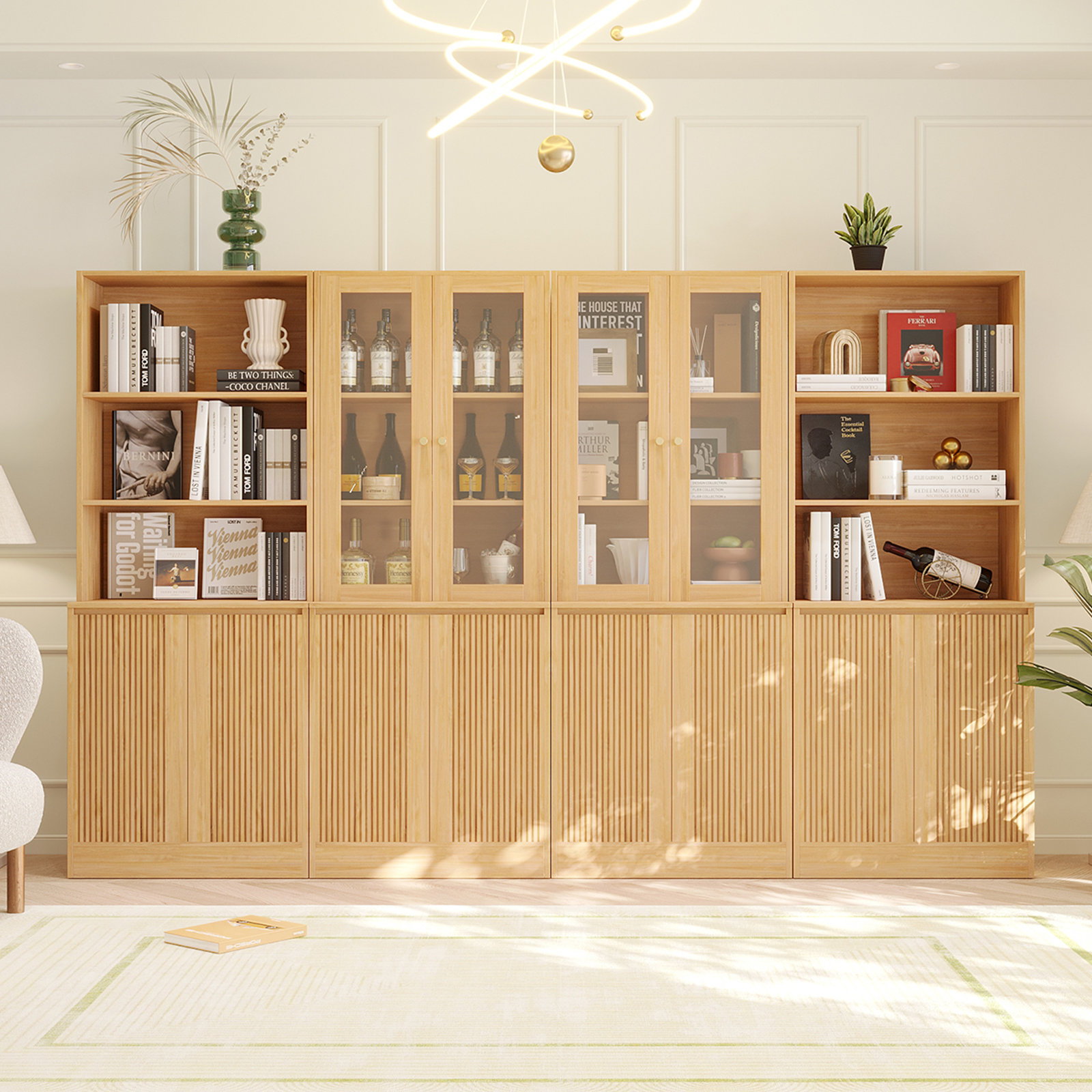 Latitude Run® 71" H X 94.5" W Bookcase Cabinet With Glass Doors & 3 ...