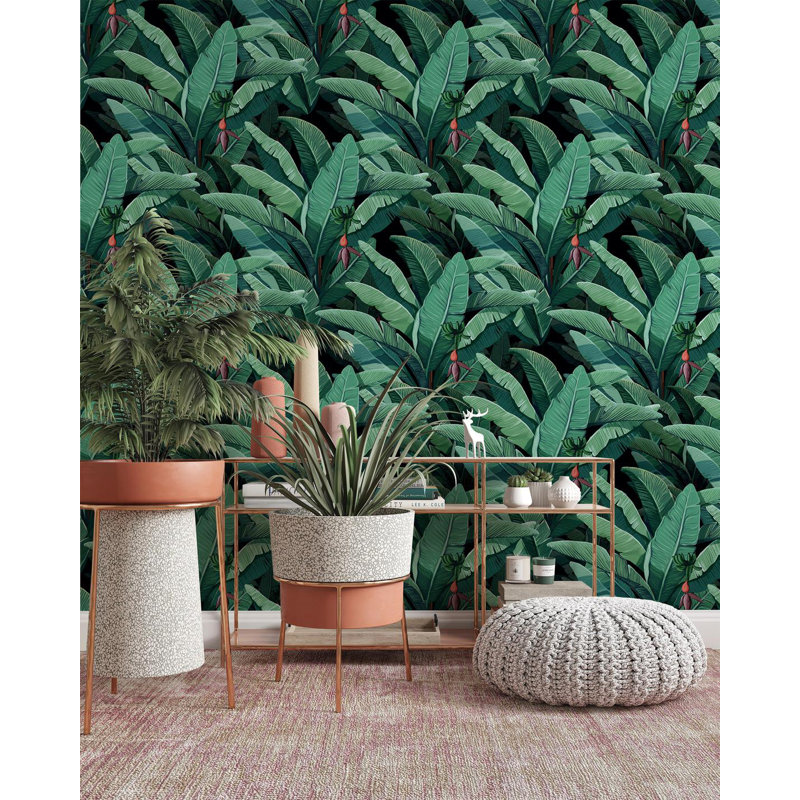 Bay Isle Home™ Margo Banana Tropical Leaves Texture Wall Mural | Wayfair