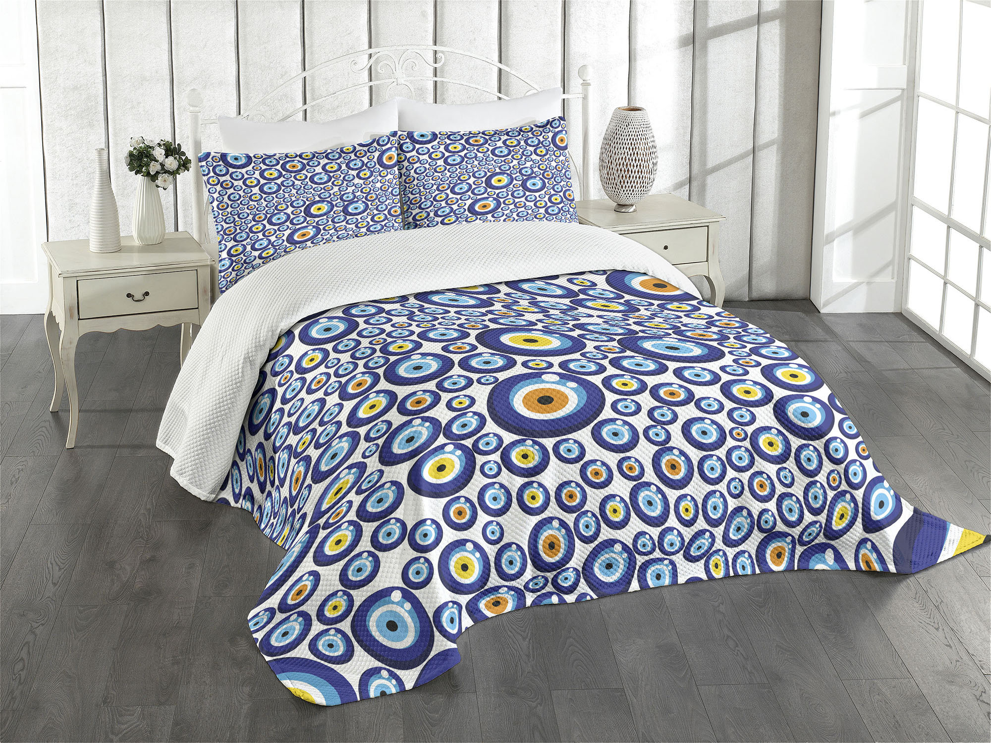 Ambesonne Evil Eye Bedspread Set Turkish Traditional Orange Yellow and ...