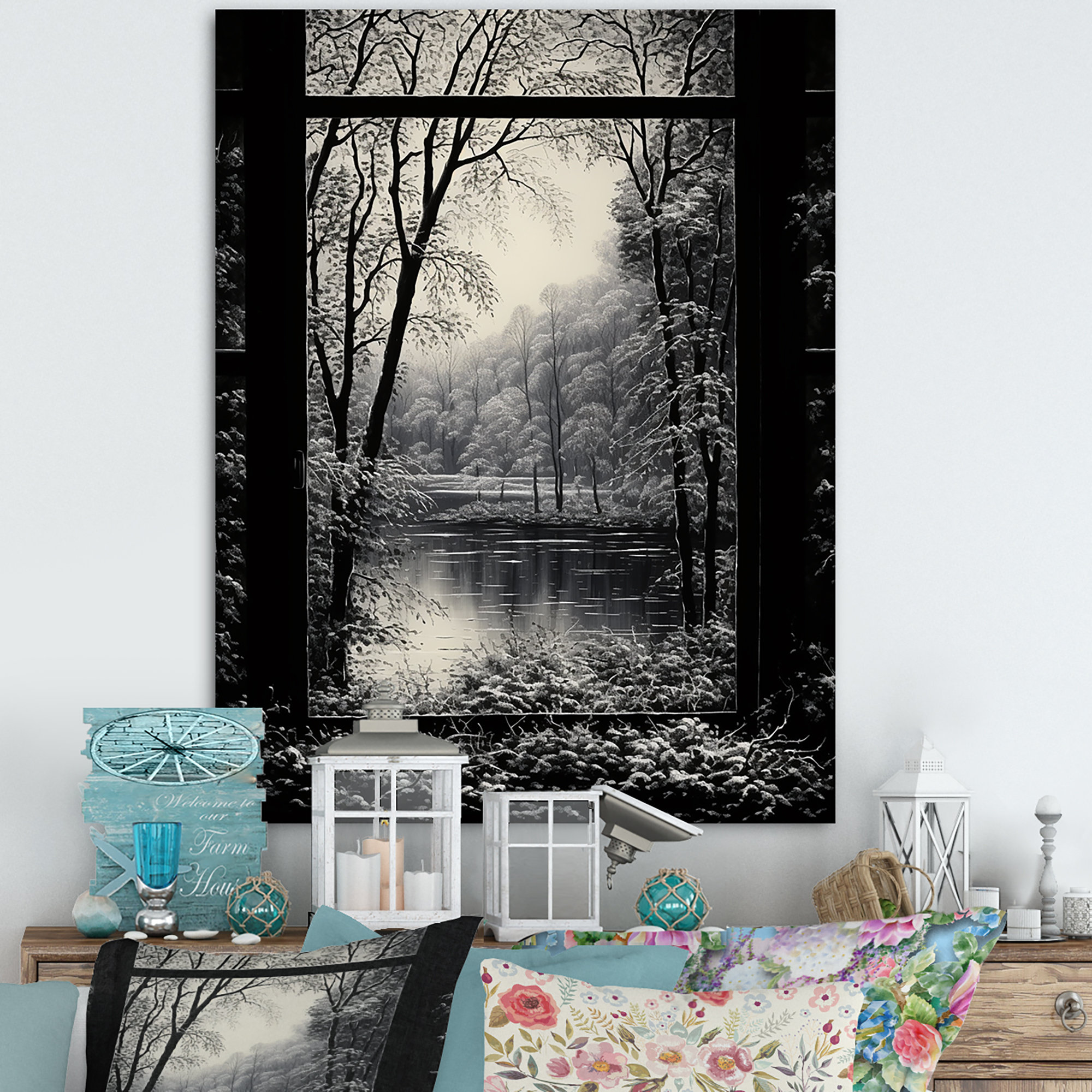 Millwood Pines Midnight Gothic Winter Window View IV - Winter Landscape ...