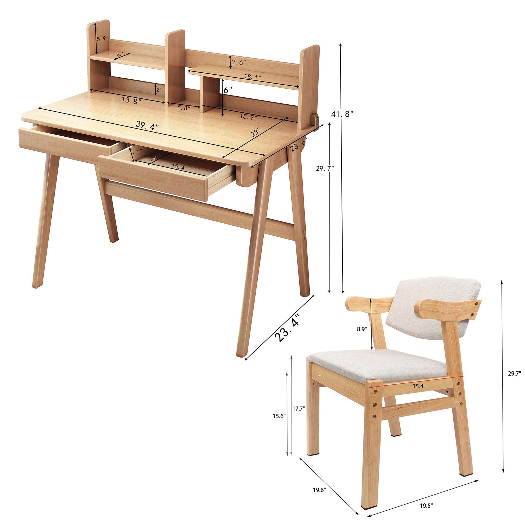 BALANBO 39.4" W Kids Writing Desk Learning Desk Set with Chair ...
