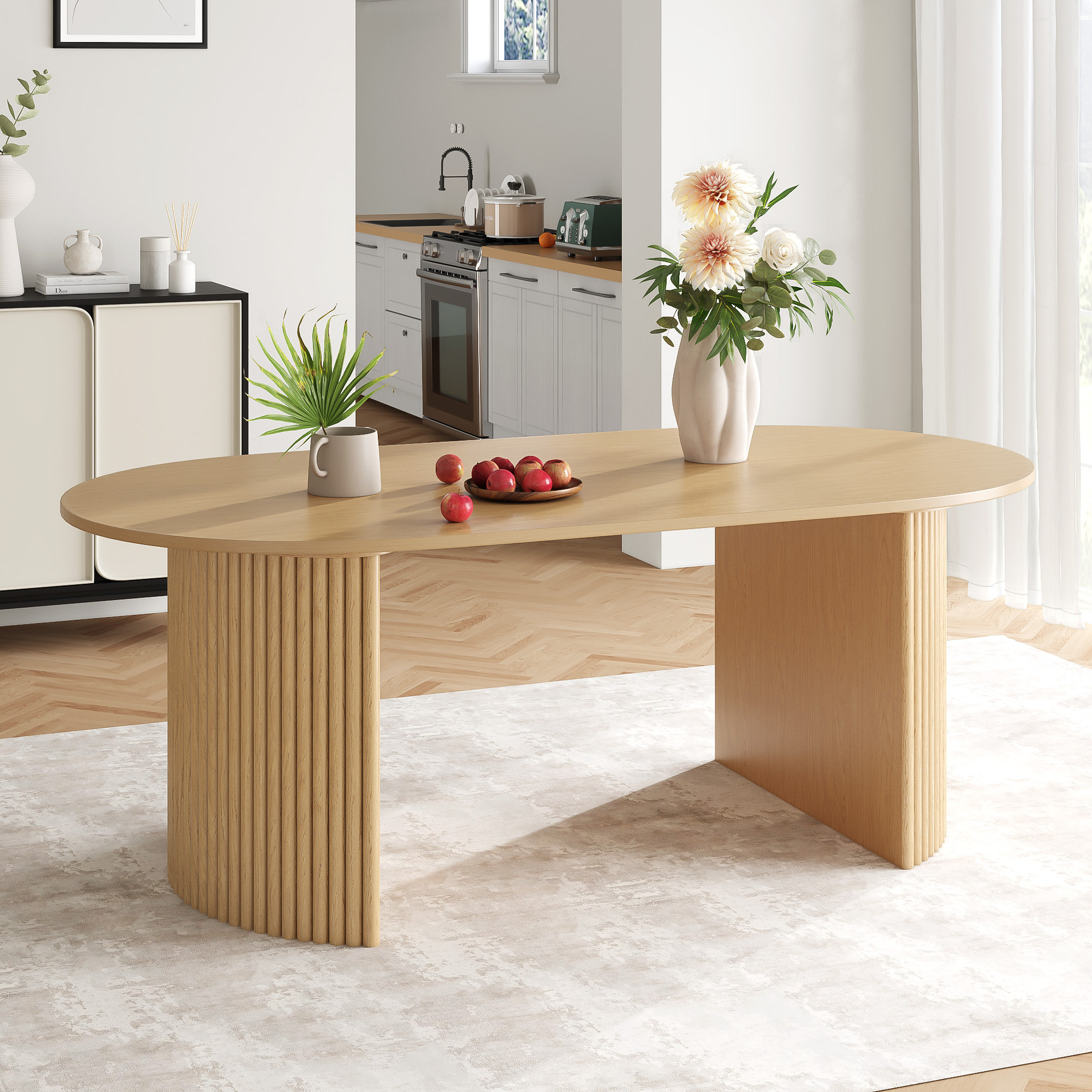 Latitude Run® Fohoren Oval Dining Table Double Pedestal Kitchen Table ...